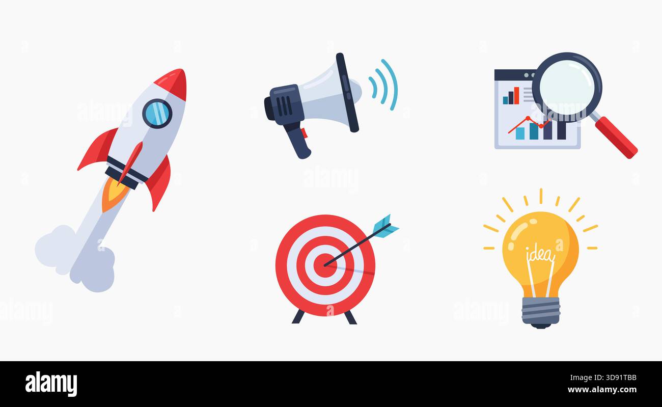 A clear and modern set of flat design vector icons representing startup ...