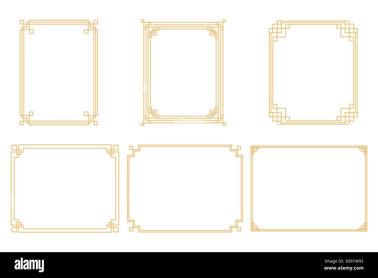 Gold asian Korean traditional frames, line borders with knot corners ...