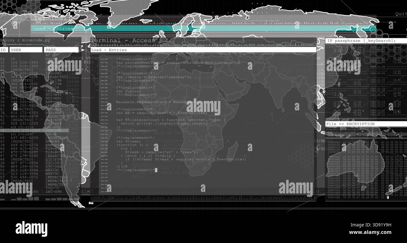 Displaying central terminal running code and file tree on network ...