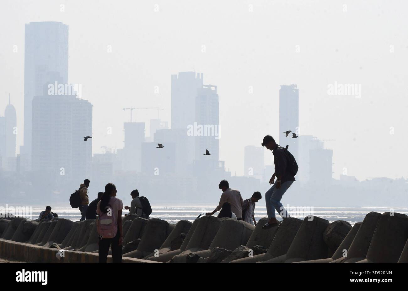 MUMBAI, INDIA - DECEMBER 1: Haze over the city skyline, at Dadar, on ...