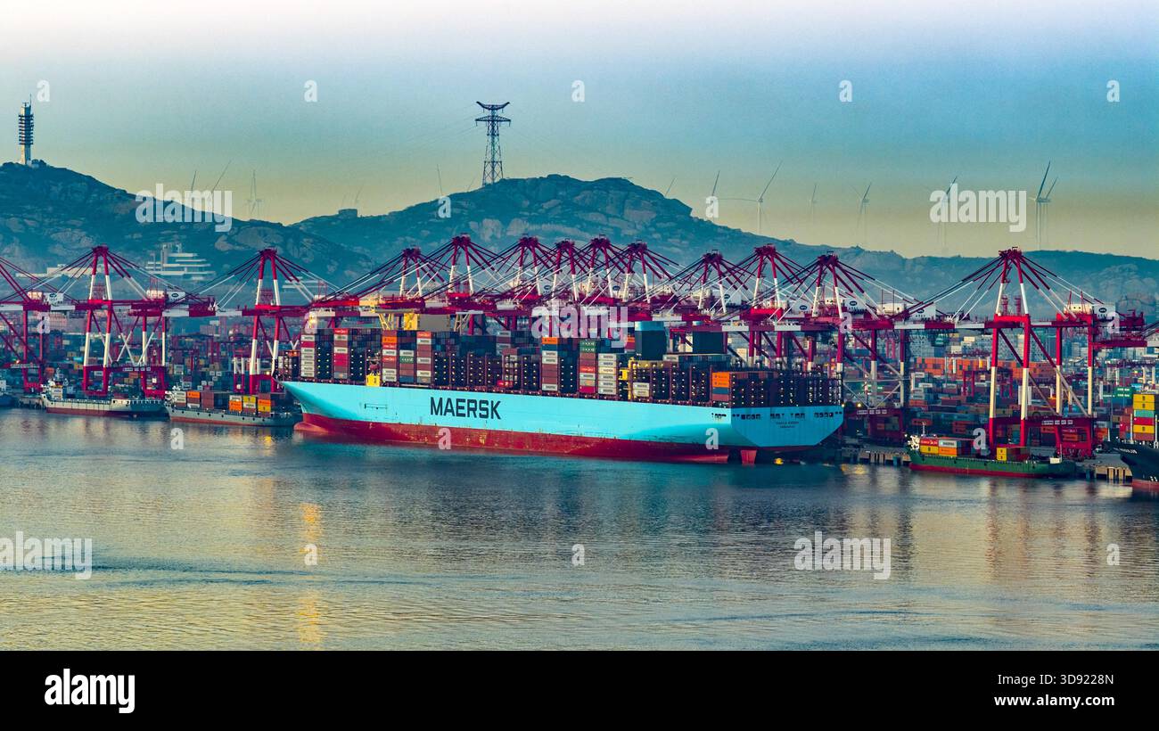 Aerial photo shows a container terminal at the Shanghai Yangshan Deep ...