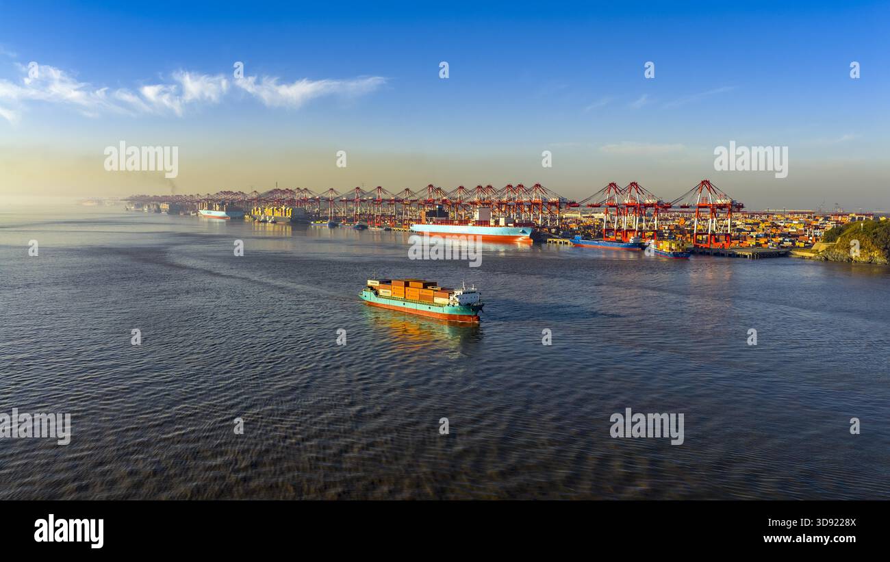 Aerial photo shows a container terminal at the Shanghai Yangshan Deep ...