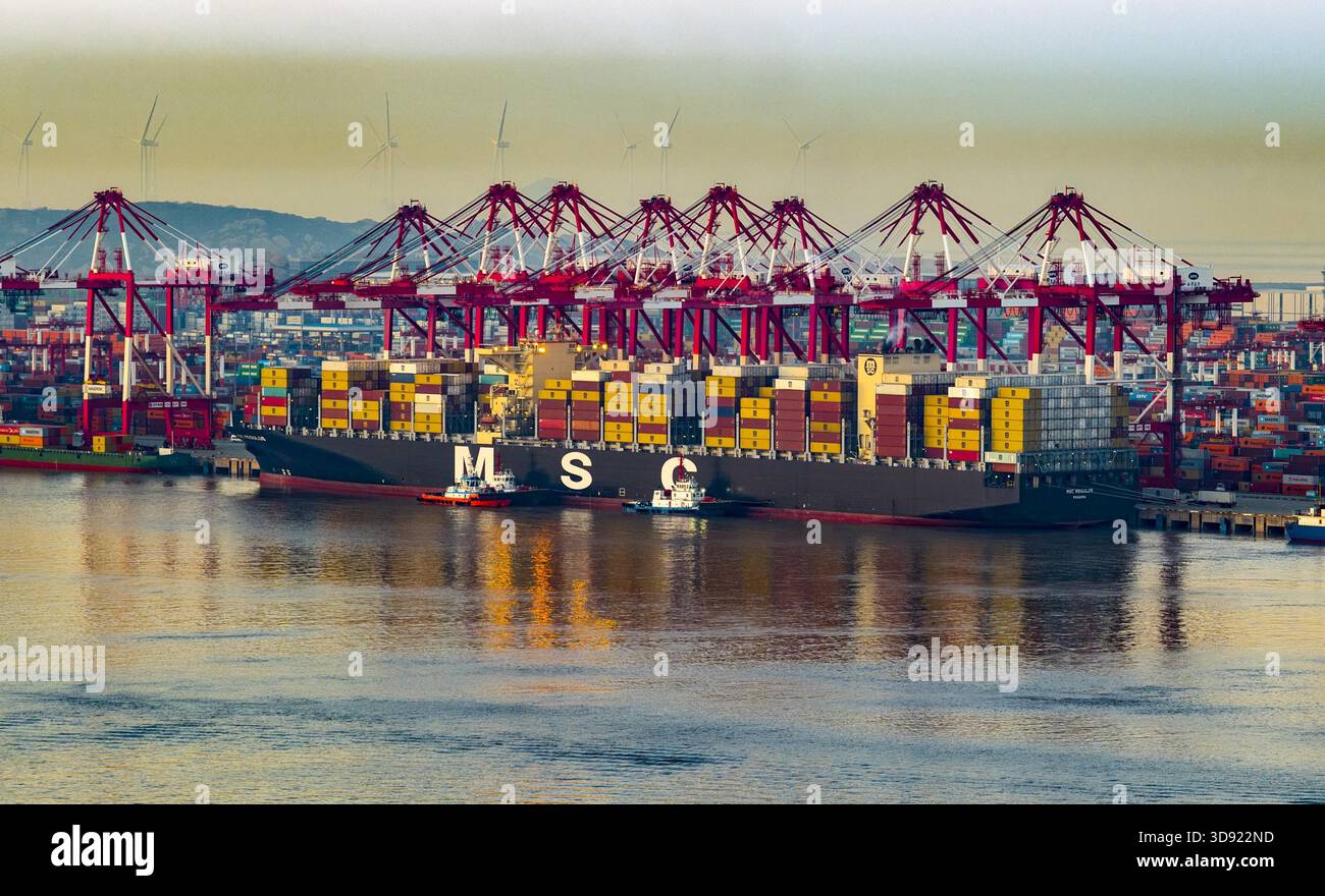 Aerial photo shows a container terminal at the Shanghai Yangshan Deep ...