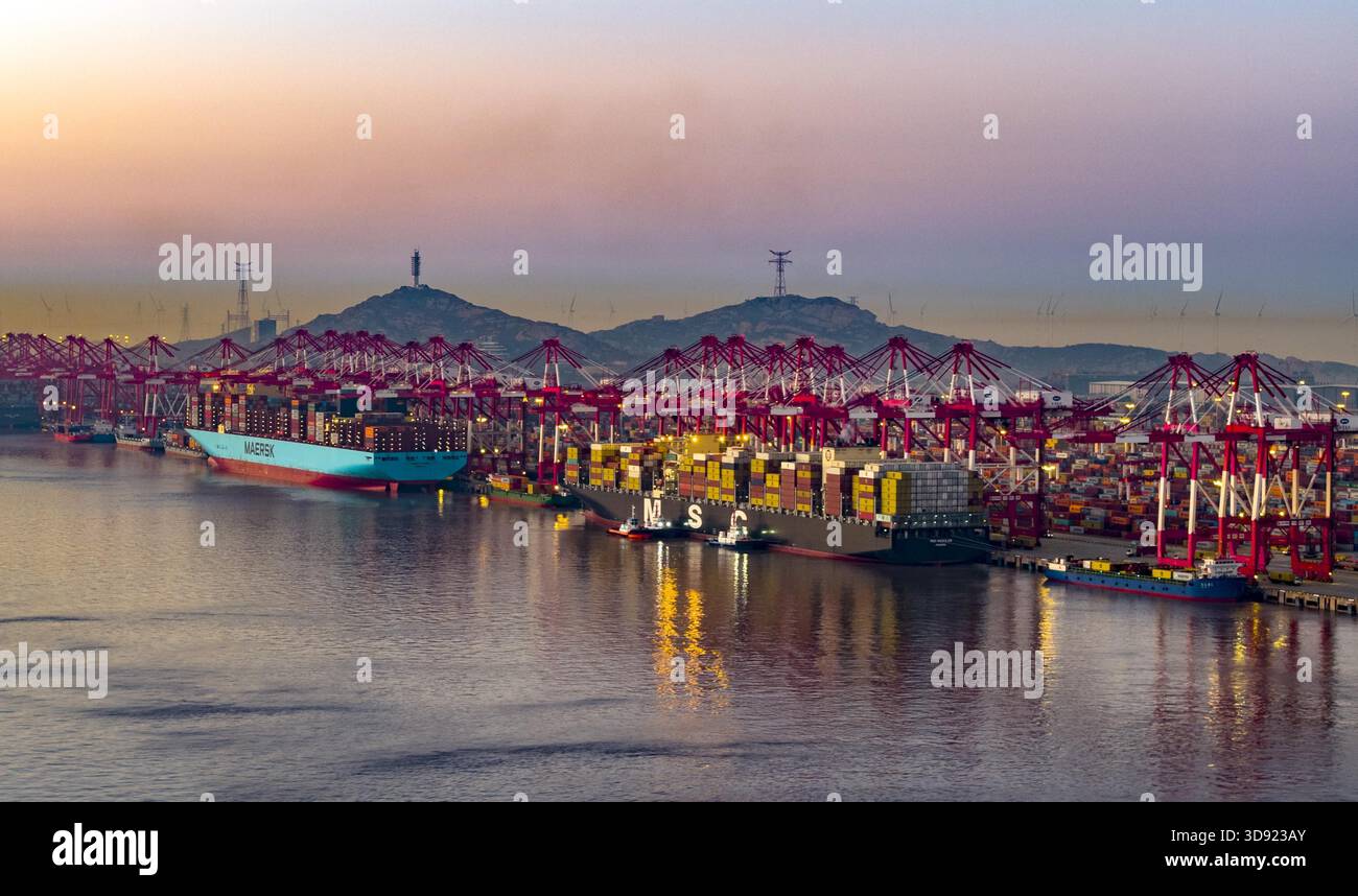 Aerial photo shows a container terminal at the Shanghai Yangshan Deep ...