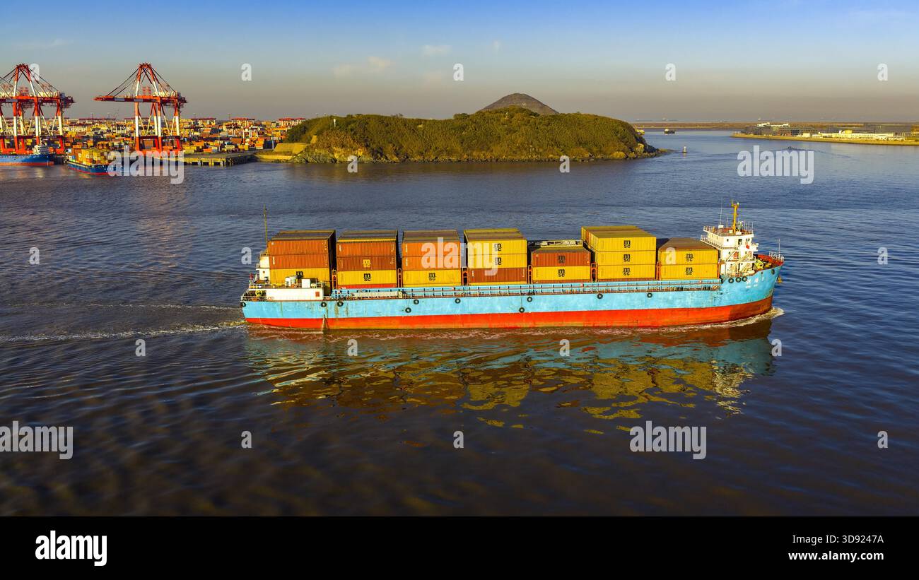 Aerial photo shows a container terminal at the Shanghai Yangshan Deep ...