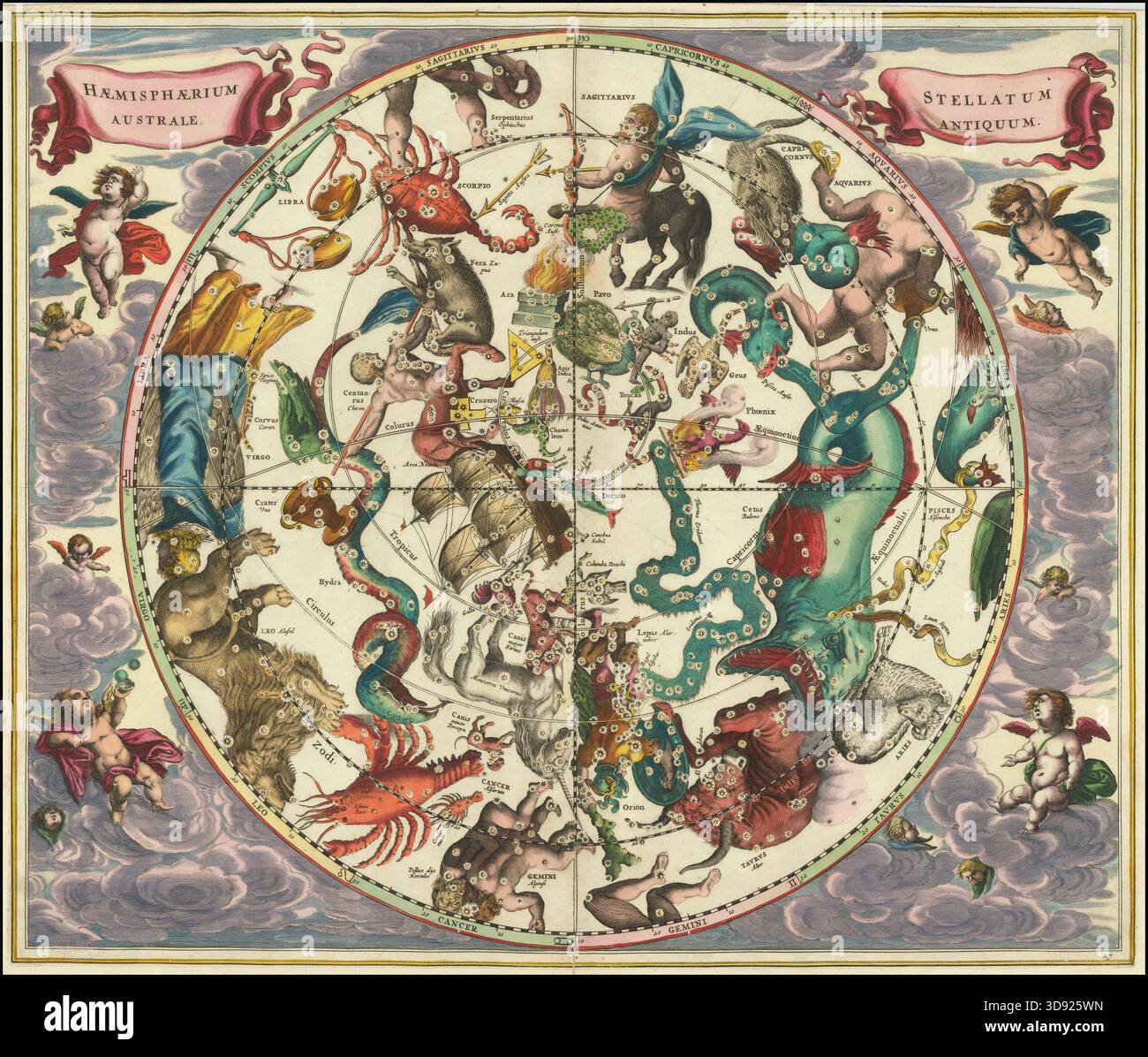 1660 celestial map of the constellations of the Southern Hemisphere ...