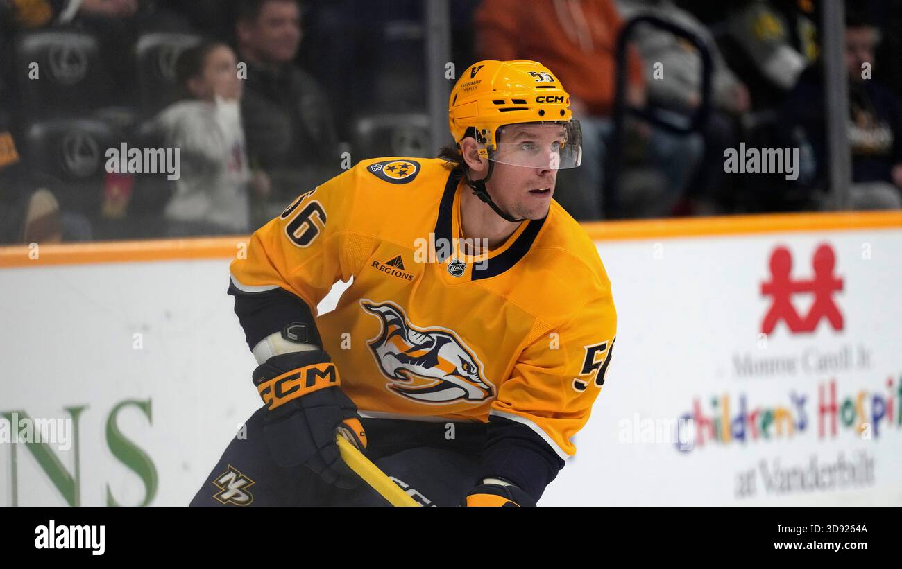 Nashville Predators left wing Erik Haula (56) plays against the Calgary ...