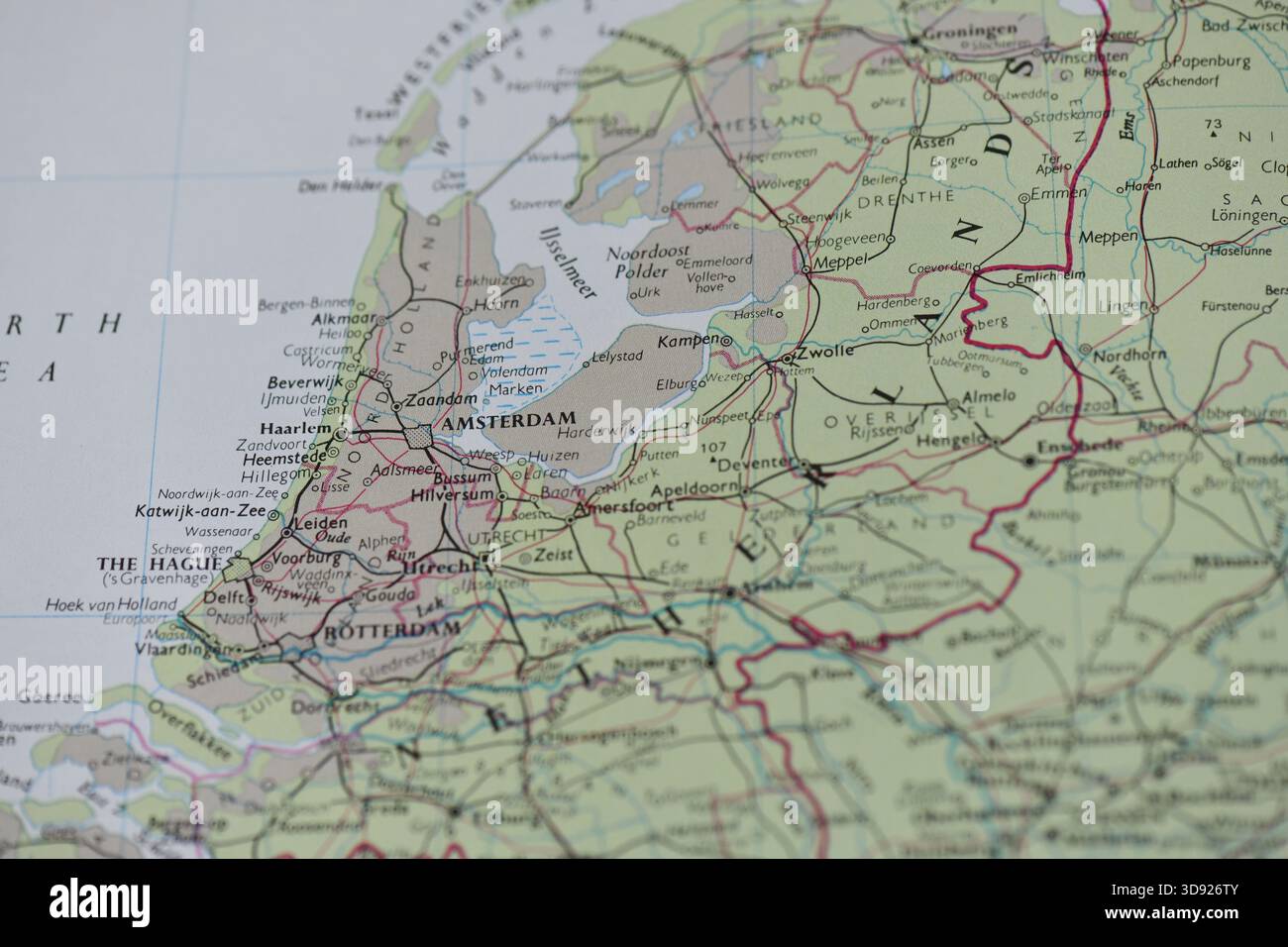 Detailed map close-up of the Netherlands, highlighting the country's ...