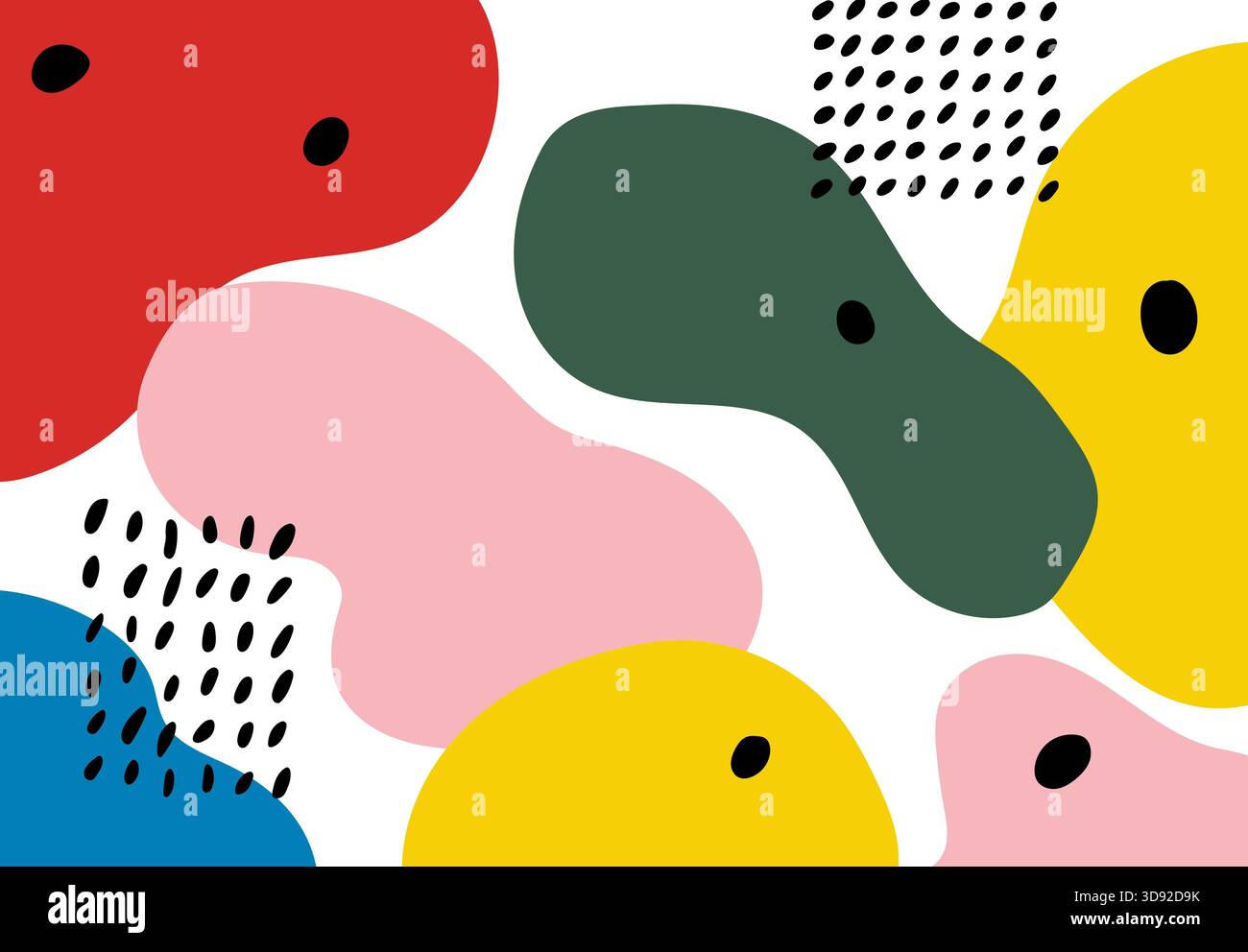 Pattern of large red, yellow, and pink organic blobs with scattered ...