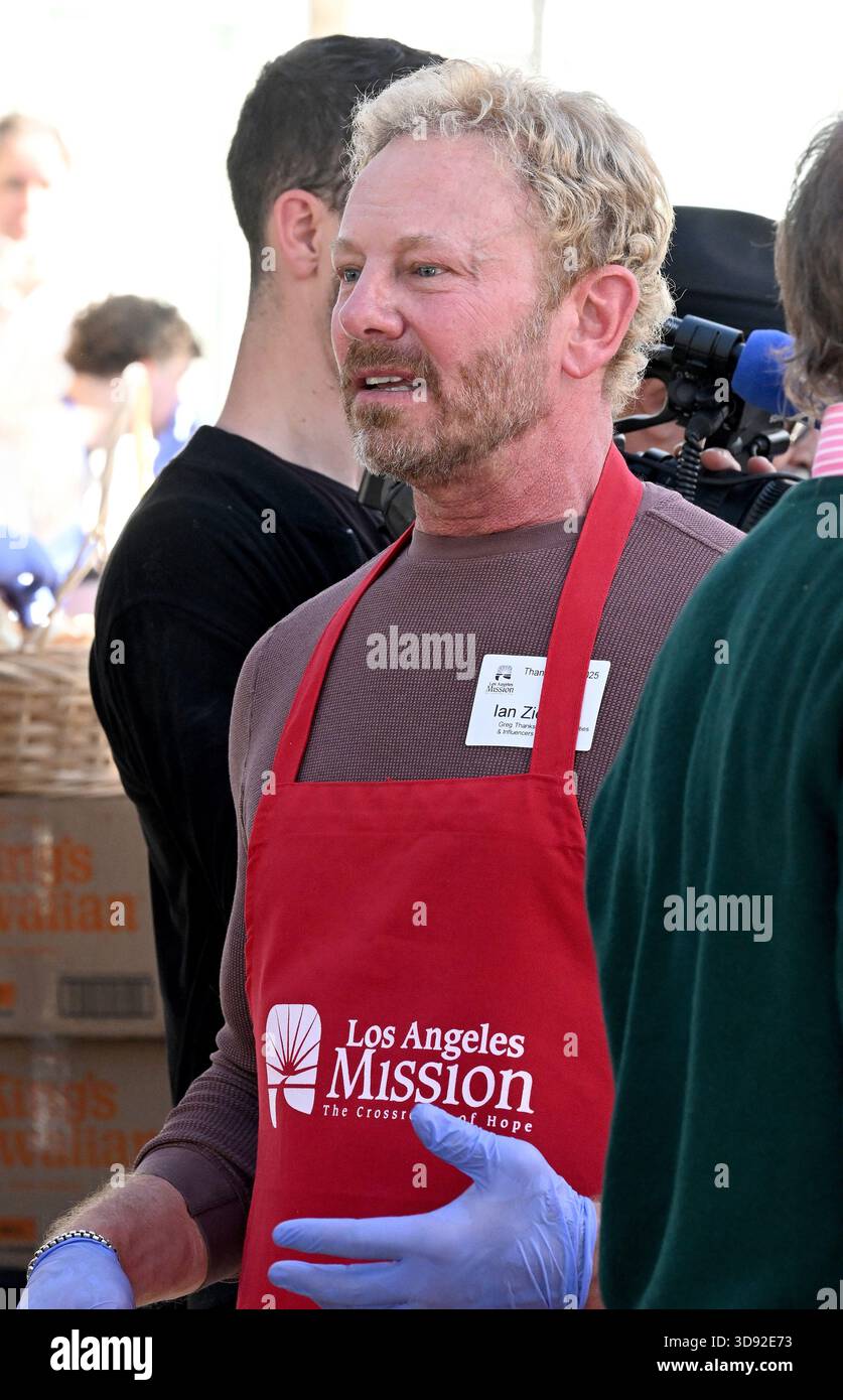Actor Ian Ziering does an interview at the LA Mission on Skid Row in ...