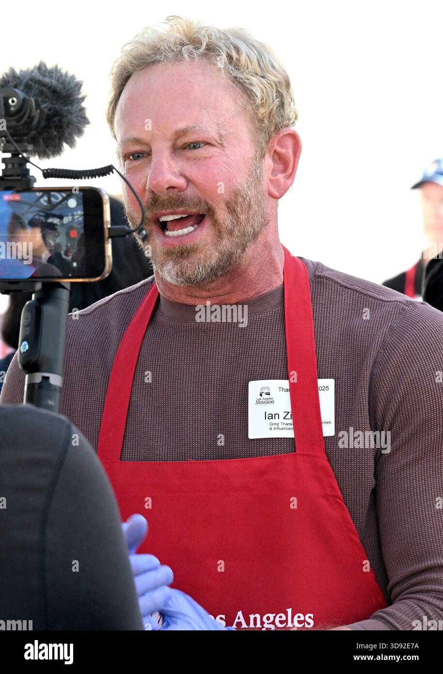 Actor Ian Ziering does an interview at the LA Mission on Skid Row in ...