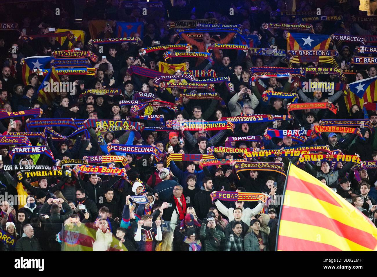 FC Barcelona on the stands wit scarves during the La Liga EA Sports ...