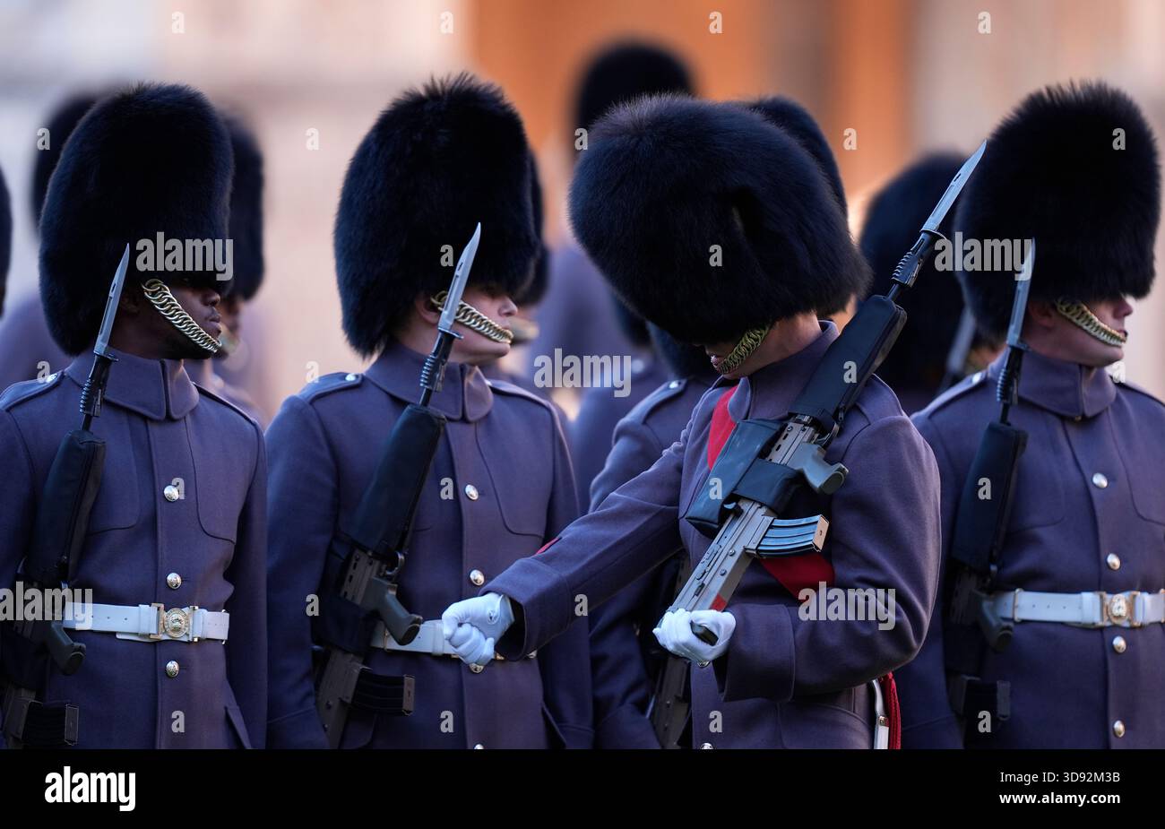 Grenadier guards form up in the Quadrangle ahead of a ceremonial ...