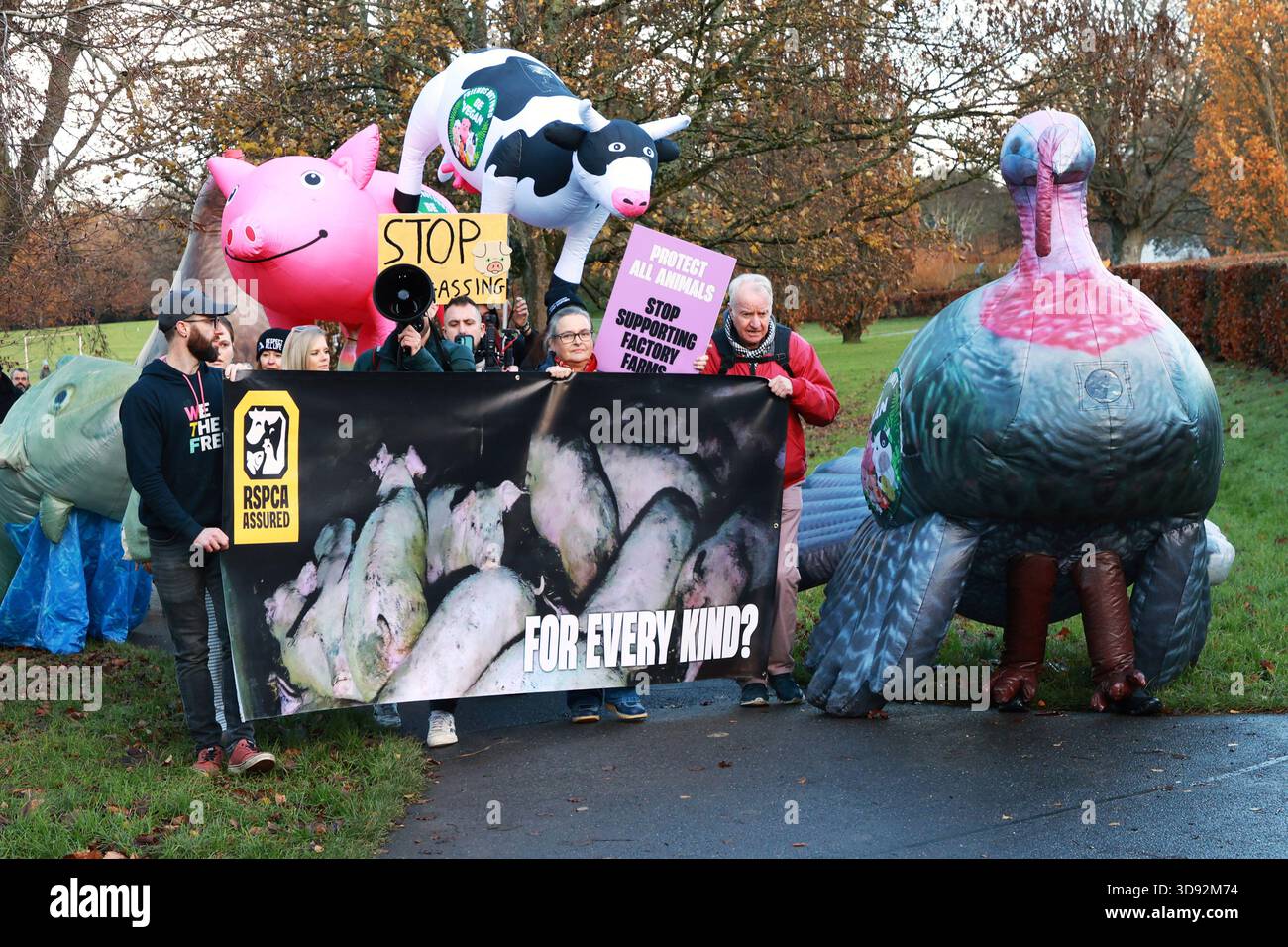 EDITORIAL USE ONLY Activists protest outside the RSPCA Horsham ...