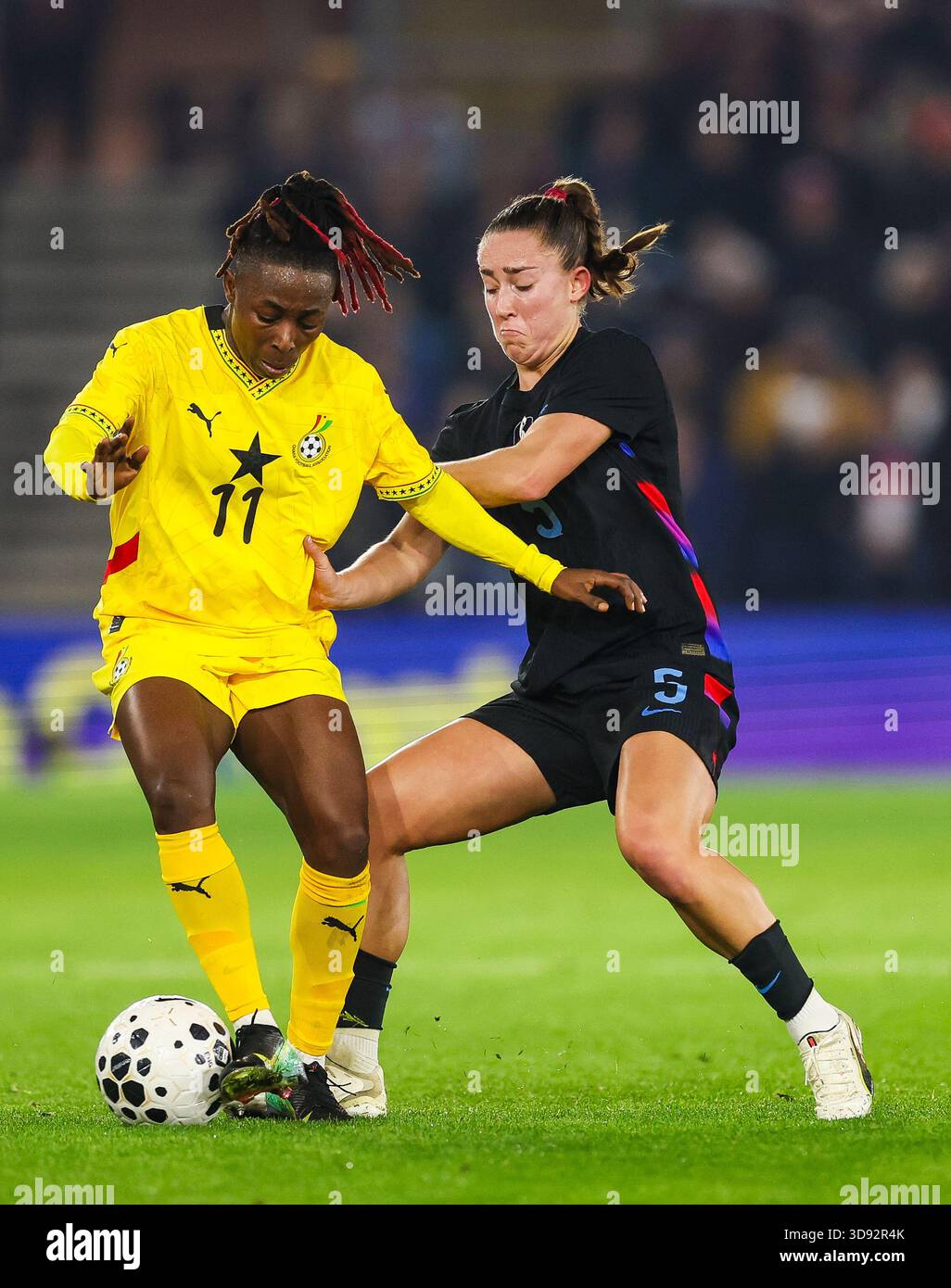 Ghana's Alice Kusi and England's Maya Le Tissier during the women's ...