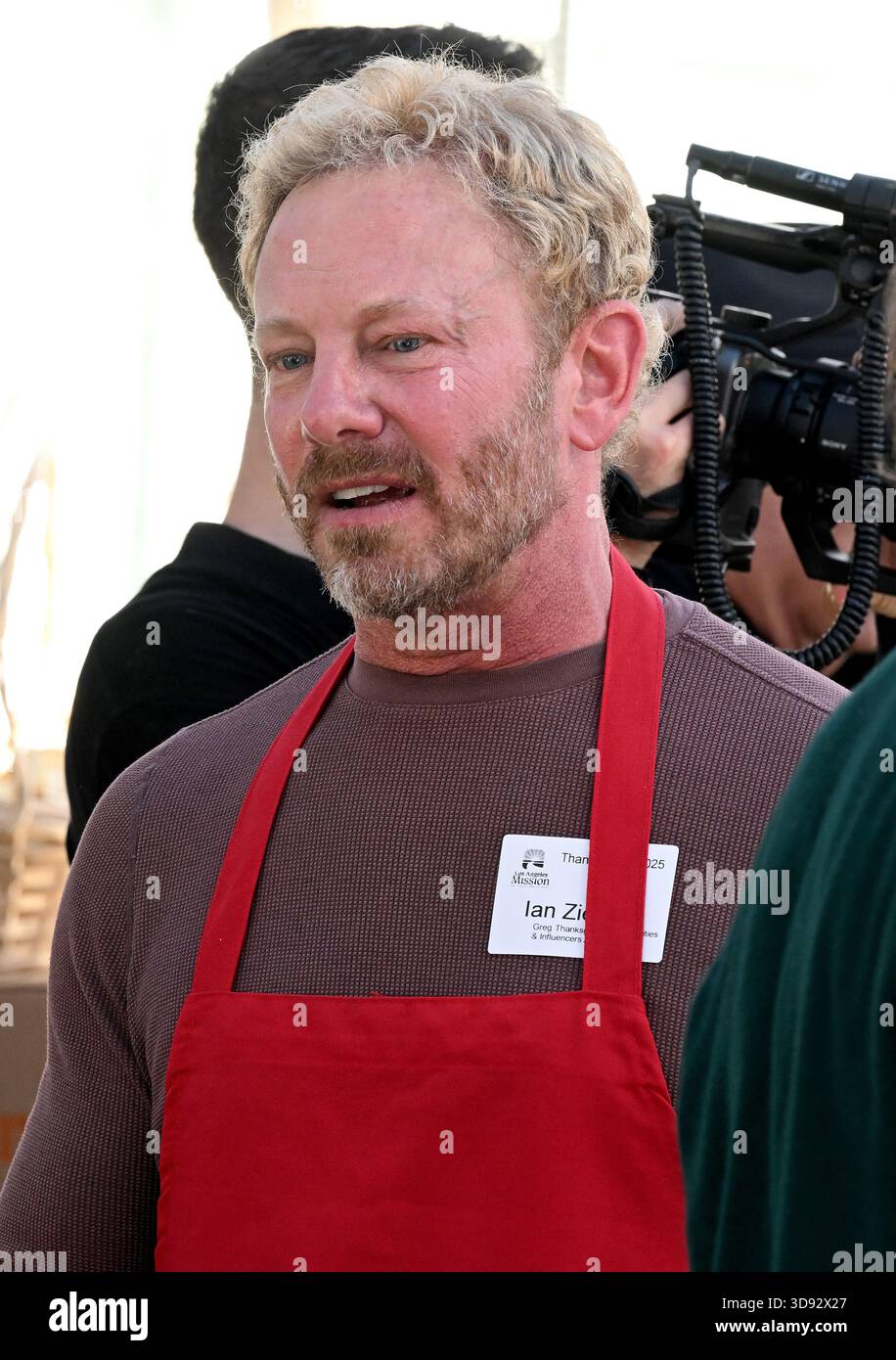 Actor Ian Ziering does an interview at the LA Mission on Skid Row in ...