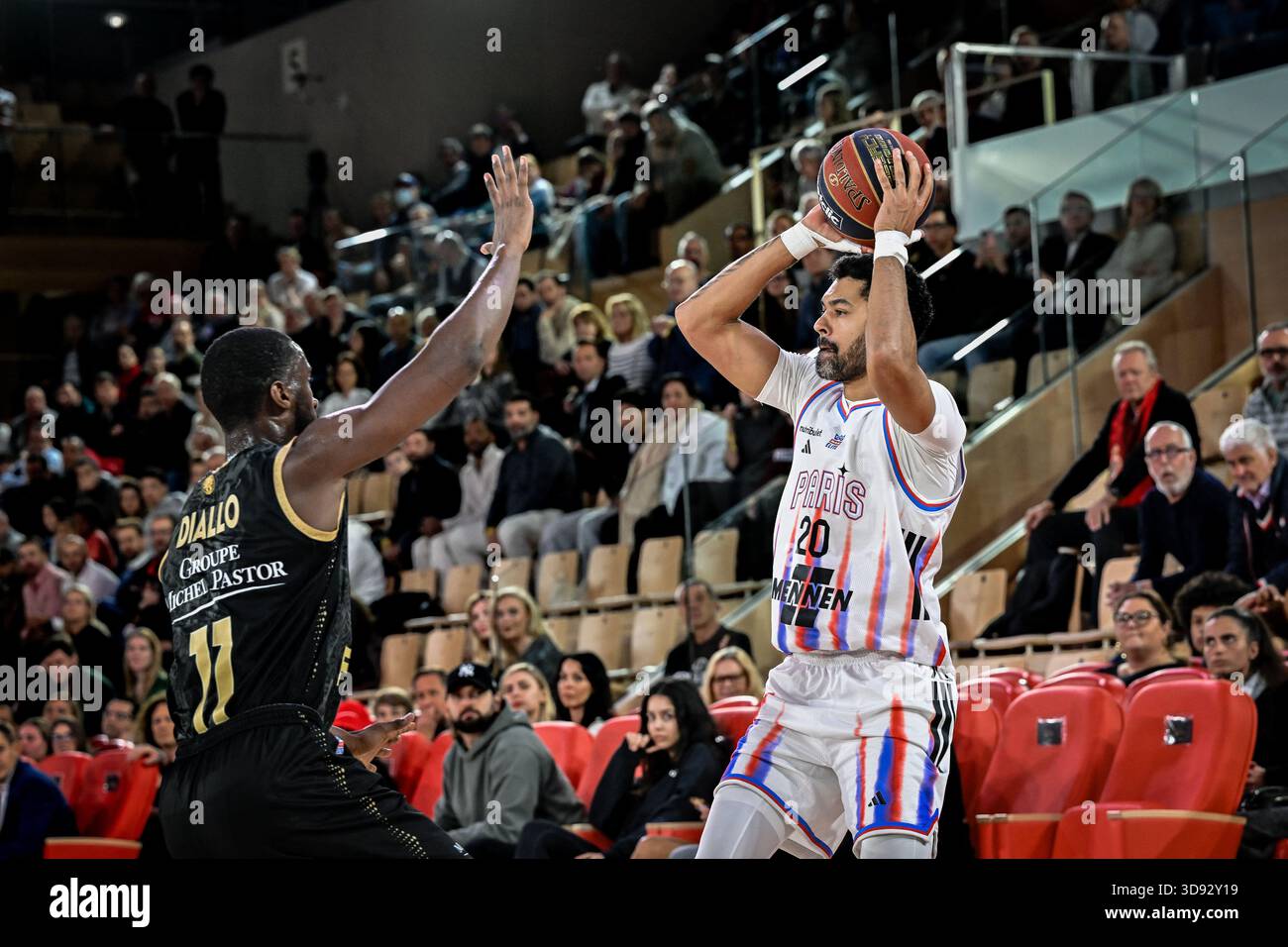 #11 Alpha Diallo of AS Monaco seen in action with #20 Jeremy Morgan of ...