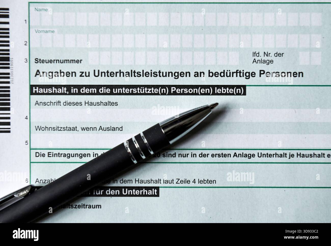 Steuerformular Anlage Unterhalt *** Tax form maintenance annex Stock ...