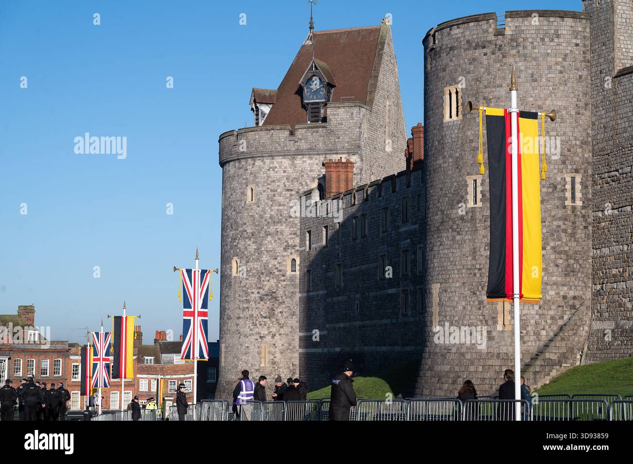 Windsor, Berkshire, UK. 3rd December, 2025. German Flags fly in Windsor ...