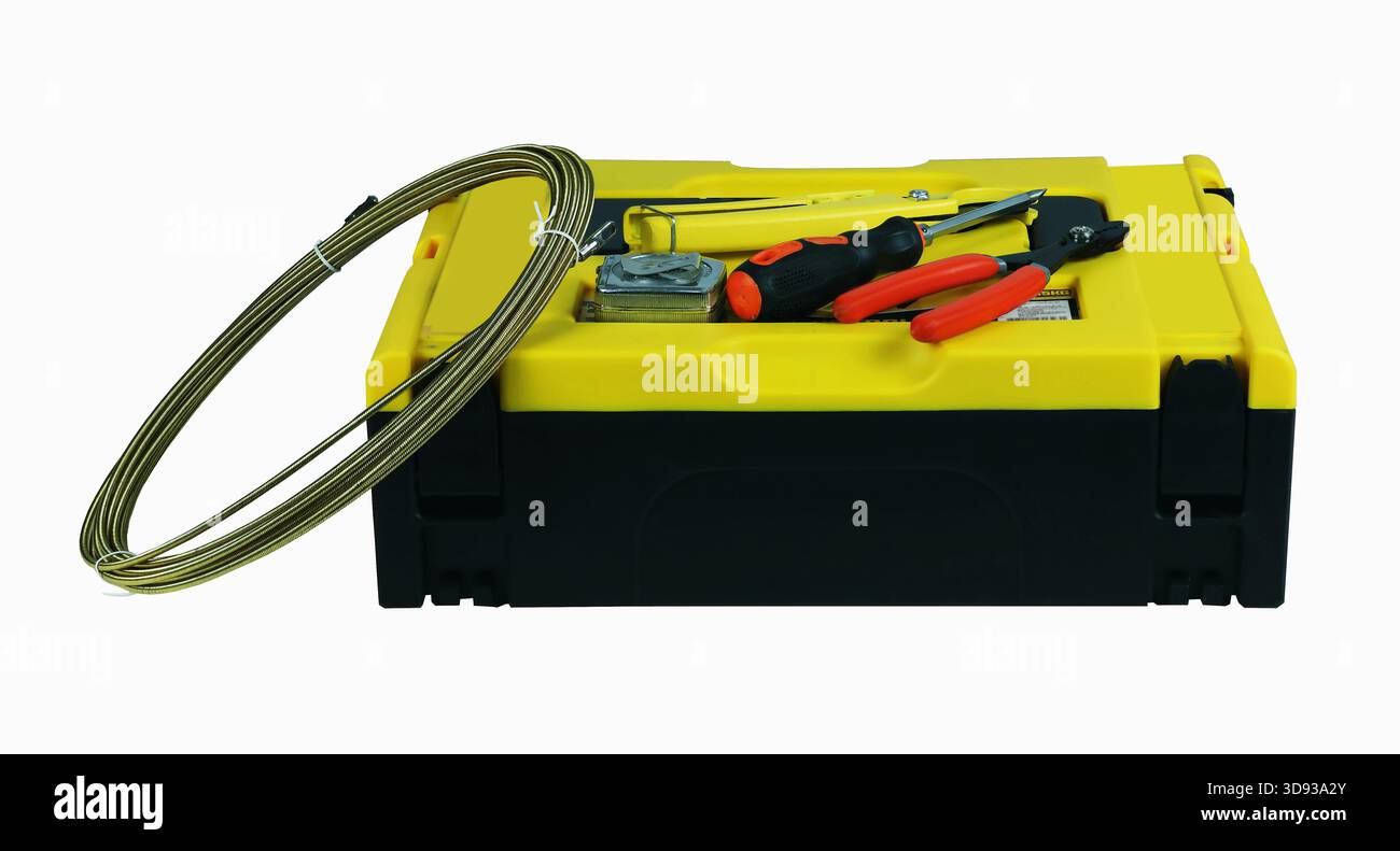 This image shows a toolbox containing electrical wiring tools Stock ...