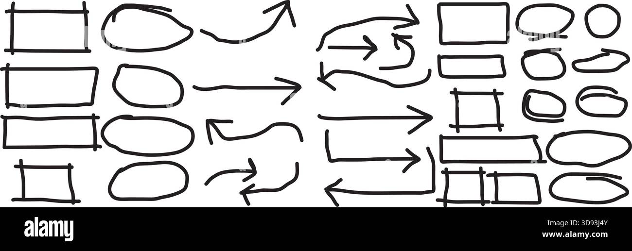 Hand drawn flowchart shapes and arrows on white background Stock Vector ...