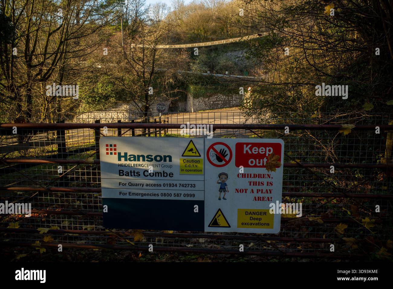December 2025 - Hanson Batts Combe quarry safety sign Cheddar, Somerset ...