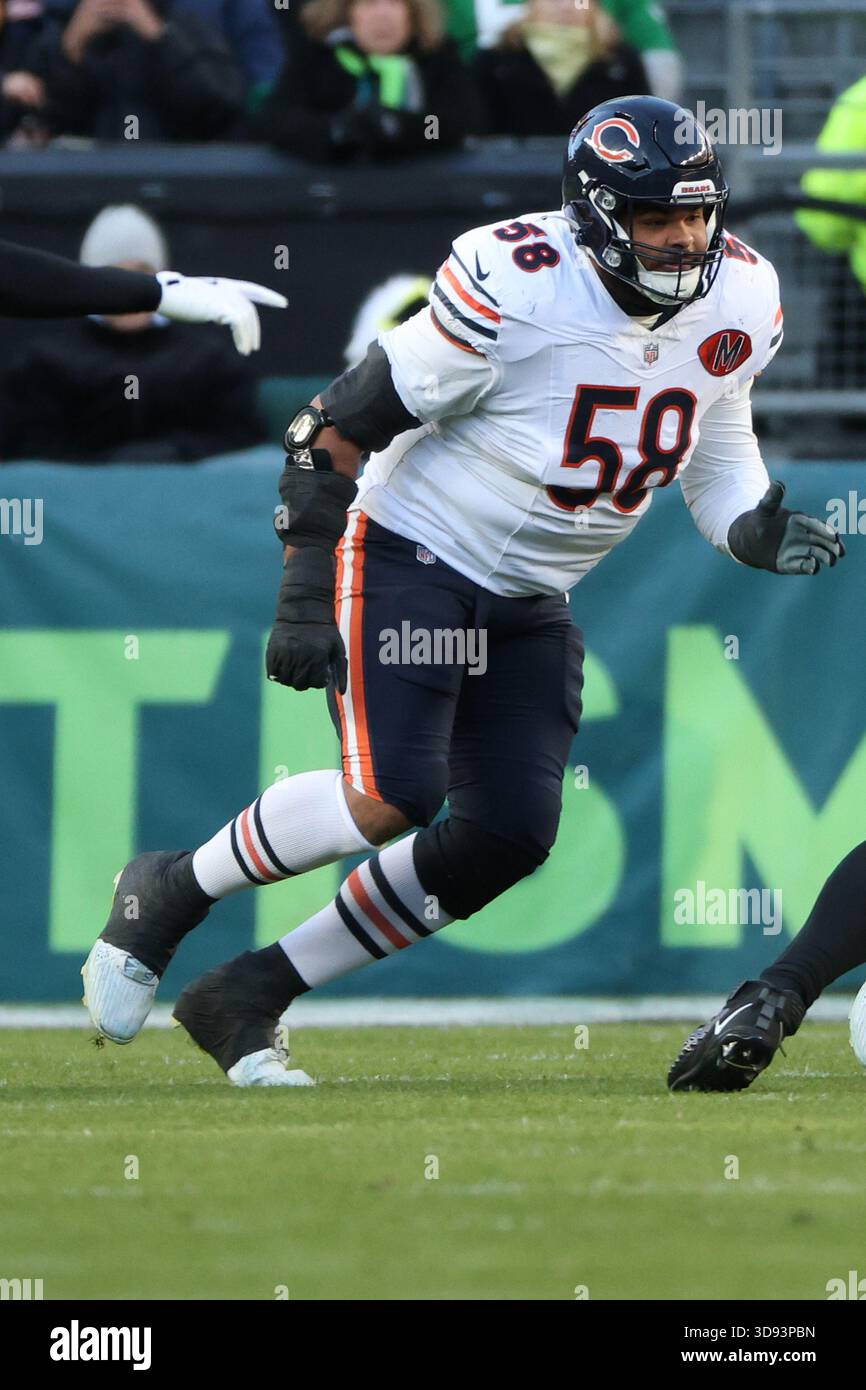 Chicago Bears offensive tackle Darnell Wright (58) blocks during an NFL ...