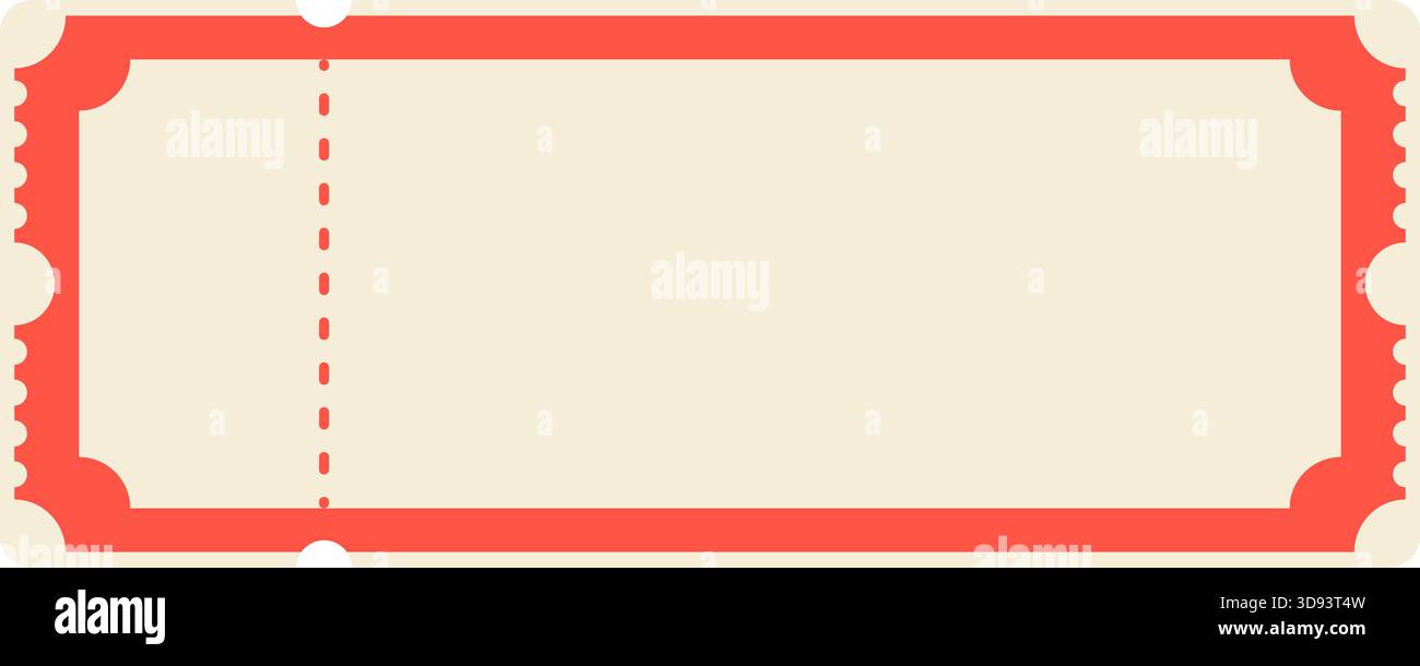 Blank red vintage ticket or coupon template mockup with perforated stub ...