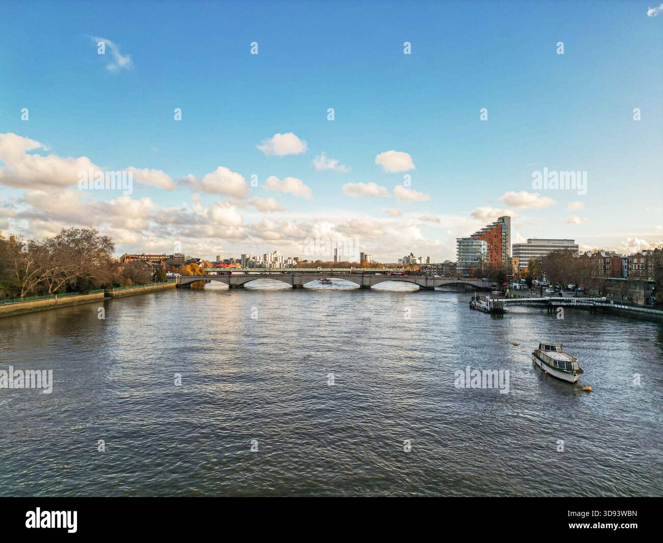 Sunny winter aerial views of Putney Bridge looking Eastwards. Shot by ...
