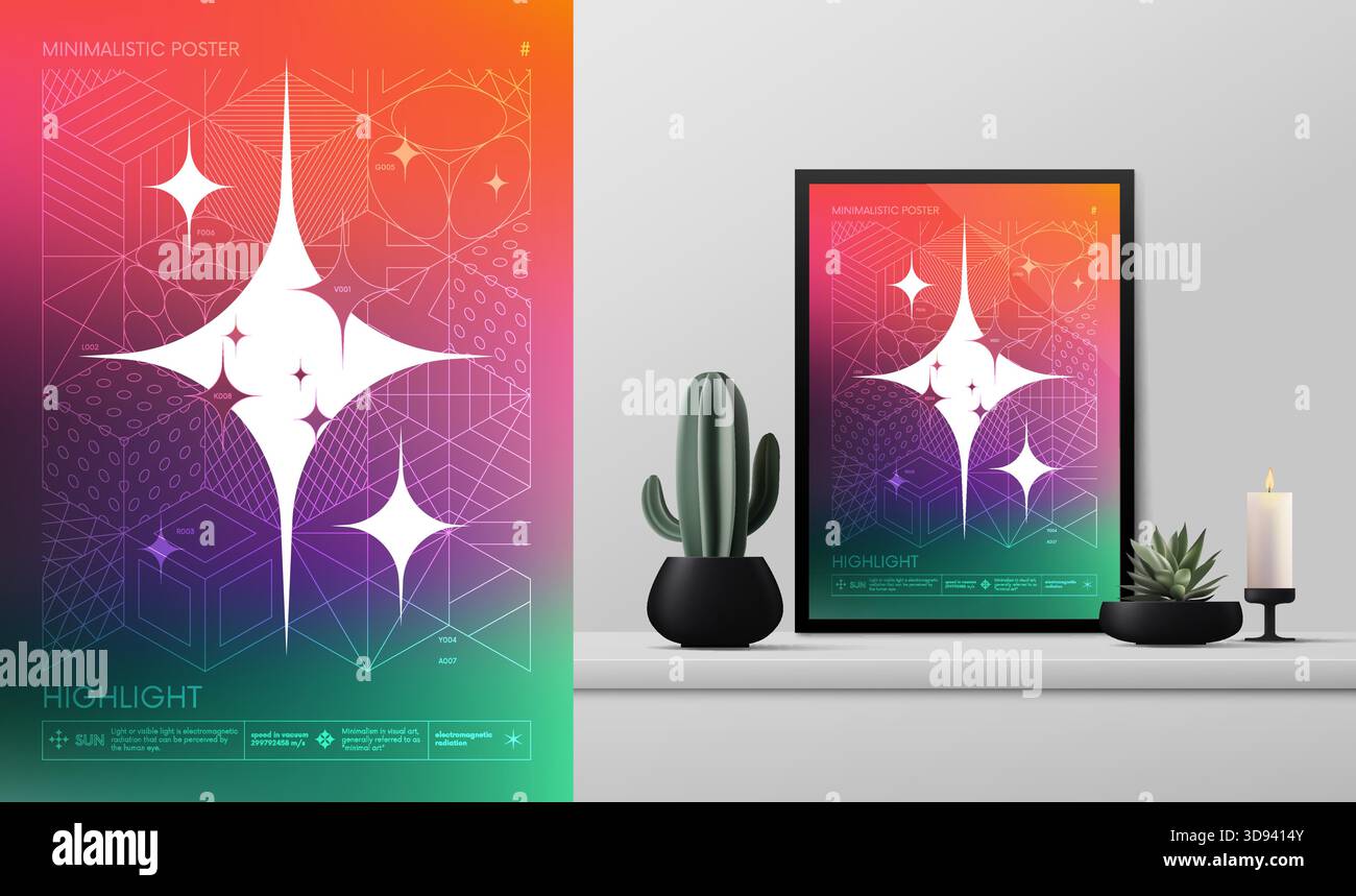 Vector gradient minimalistic rave Poster with strange wireframes ...