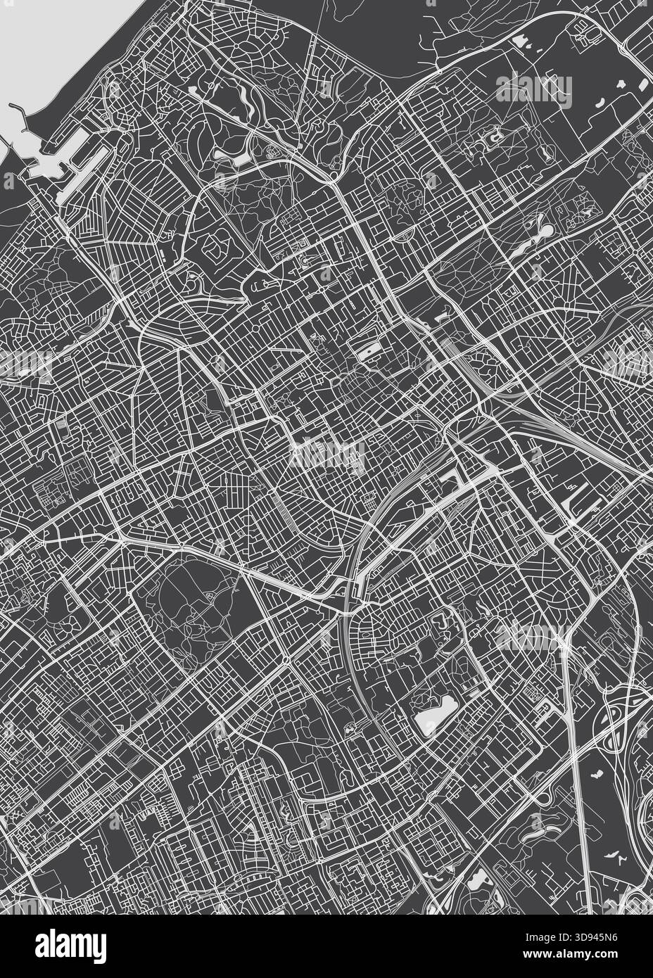 City map Hague, monochrome detailed plan, vector illustration Stock ...