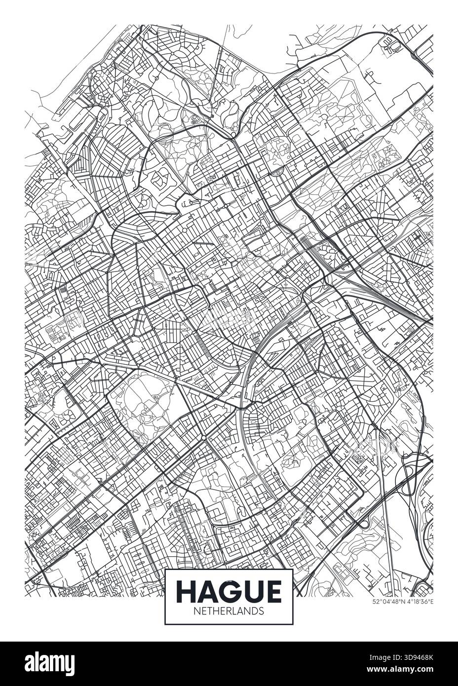 City map the Hague, detailed urban planning travel vector poster design ...