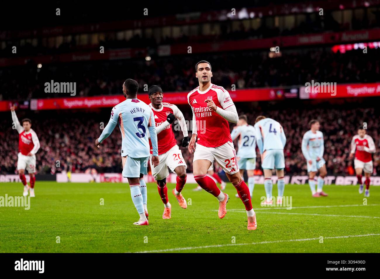 Arsenal's Mikel Merino celebrates after scoring his sides first goal ...