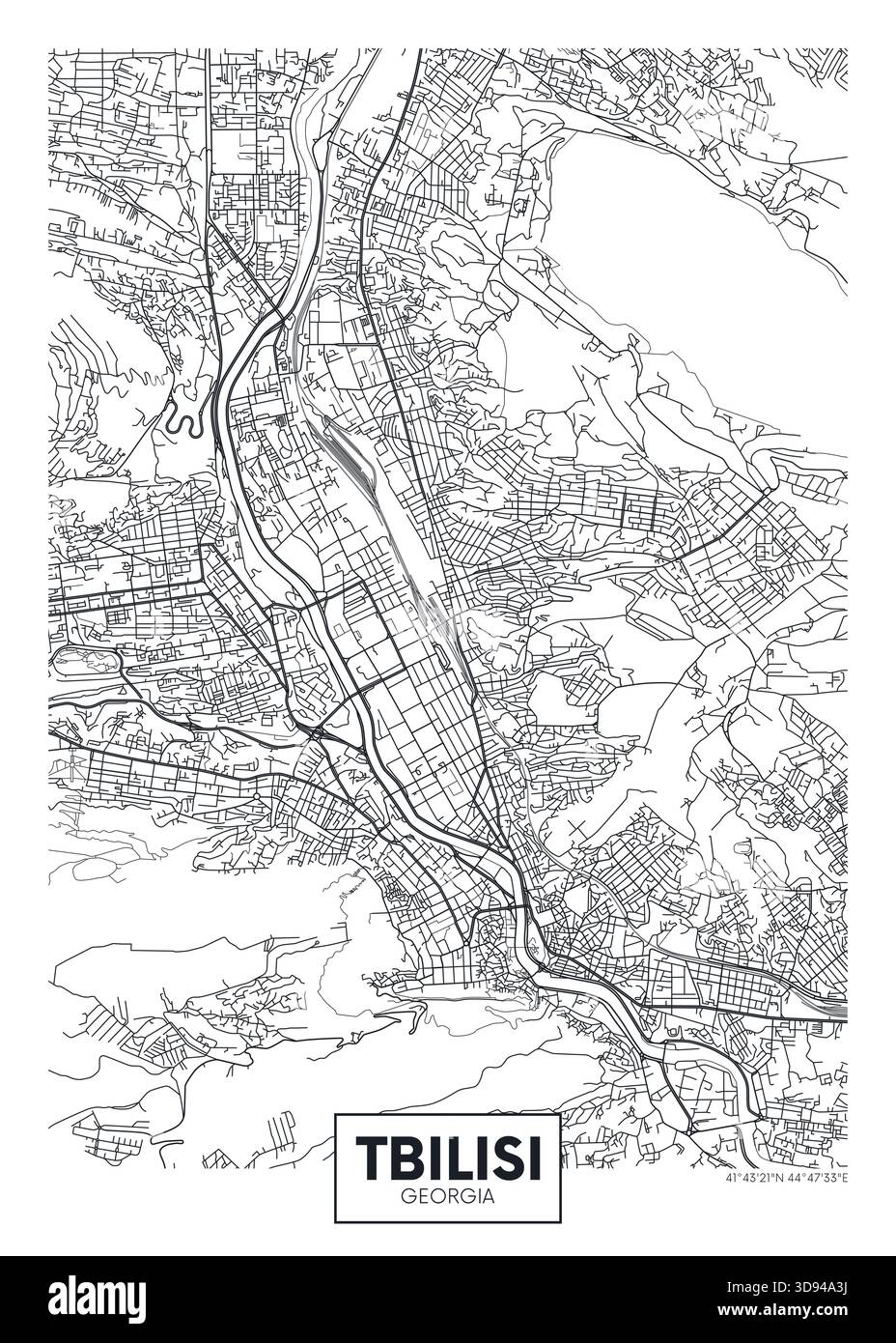 City map Tbilisi, detailed urban planning travel vector poster design ...