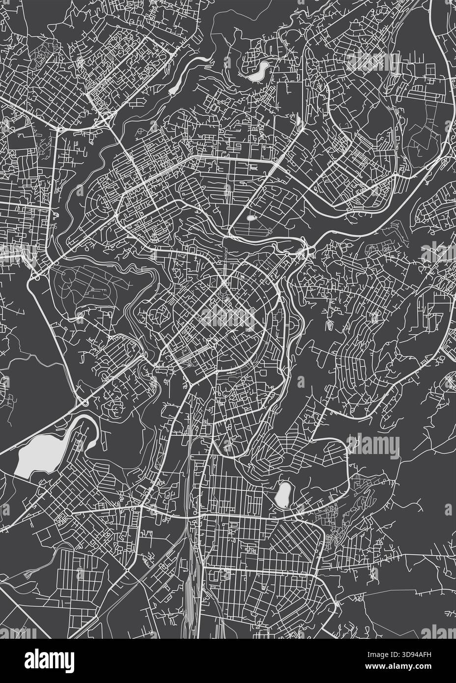 City map Yerevan, monochrome detailed plan, vector illustration Stock ...