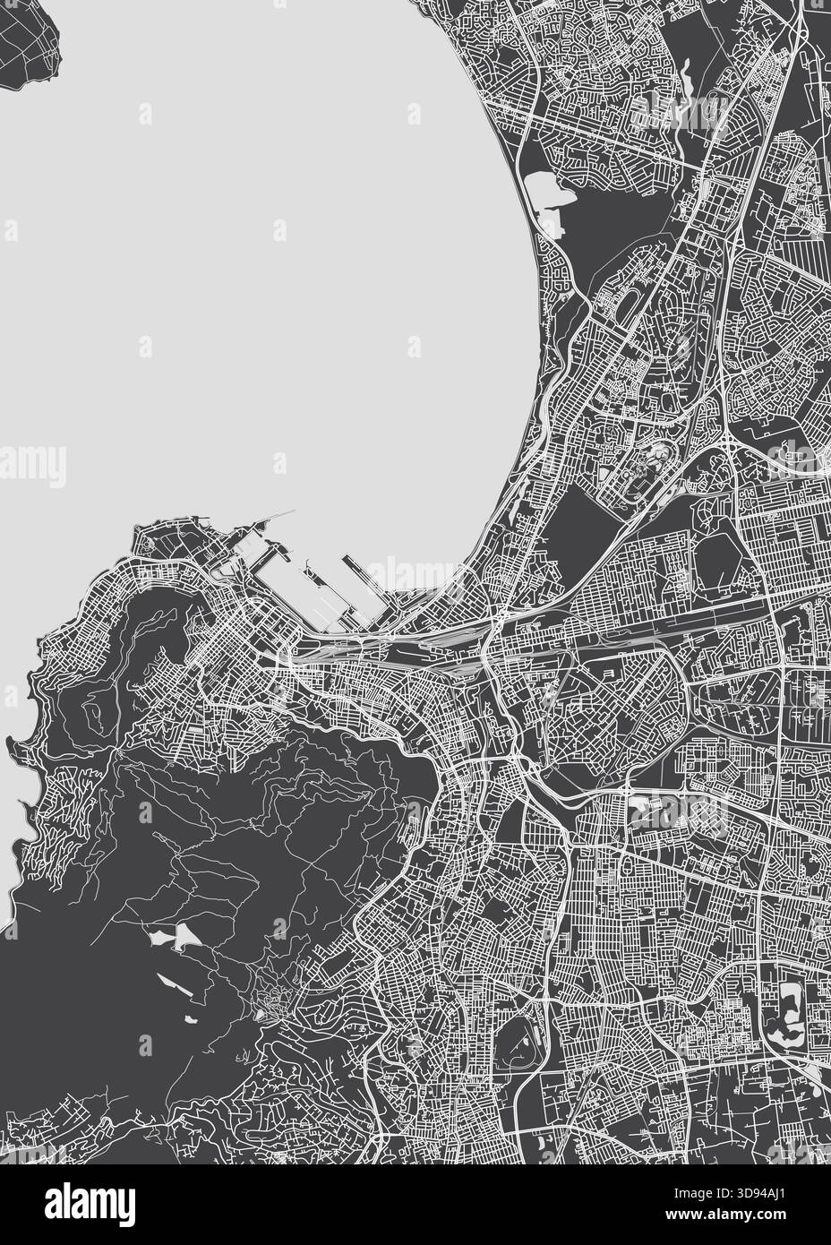 City map Cape Town, monochrome detailed plan, vector illustration Stock ...