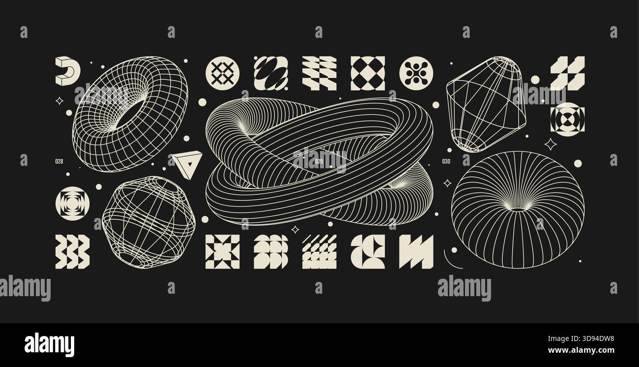 Vector graphic assets kit acid style, Postmodern abstract geometric ...