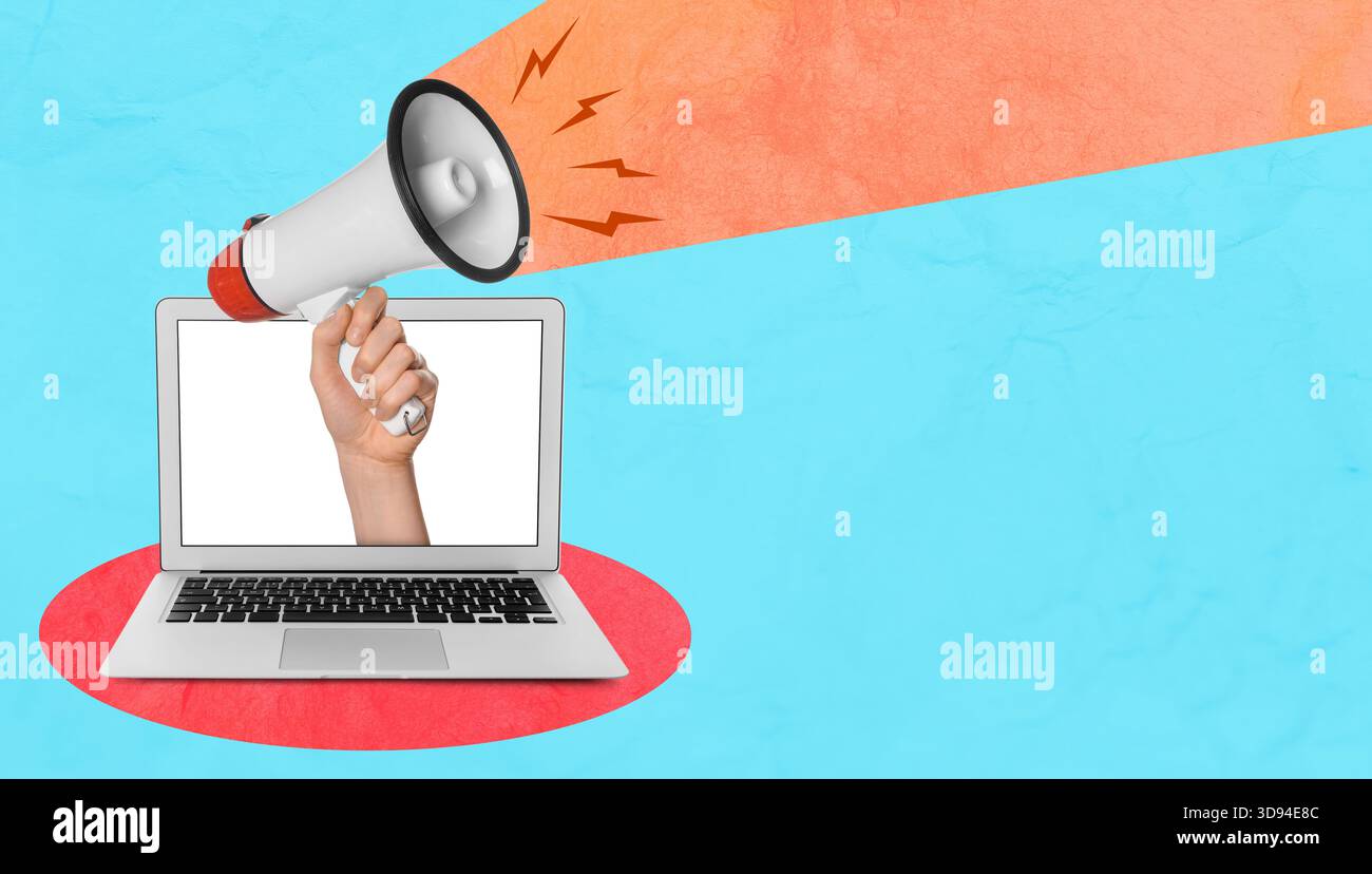 Megaphone text on screen hi-res stock photography and images - Alamy