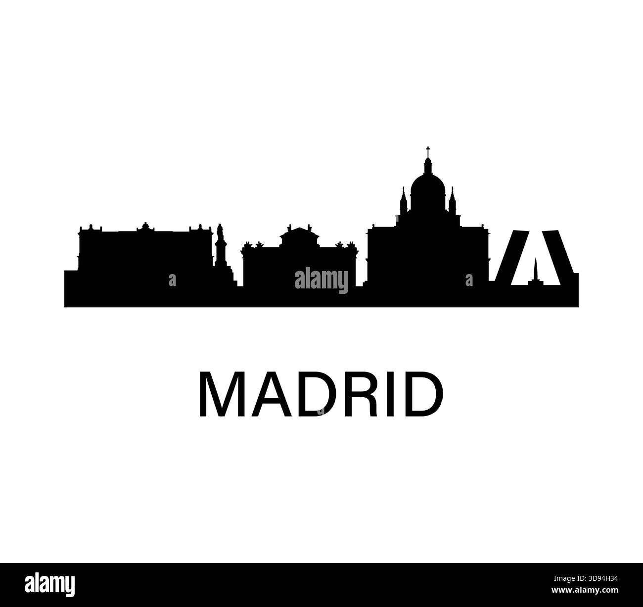 Madrid skyline silhouette. Royal Palace and historic buildings. Simple ...