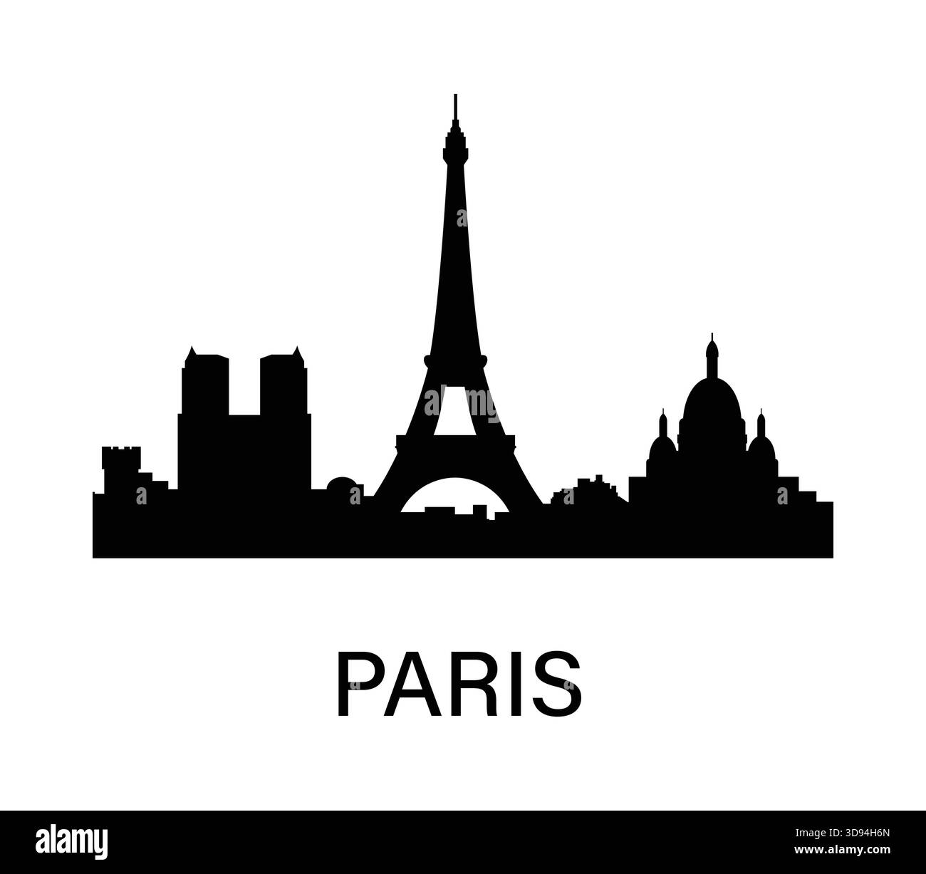 Paris skyline silhouette with Eiffel Tower, Notre Dame, and Sacré Cœur ...