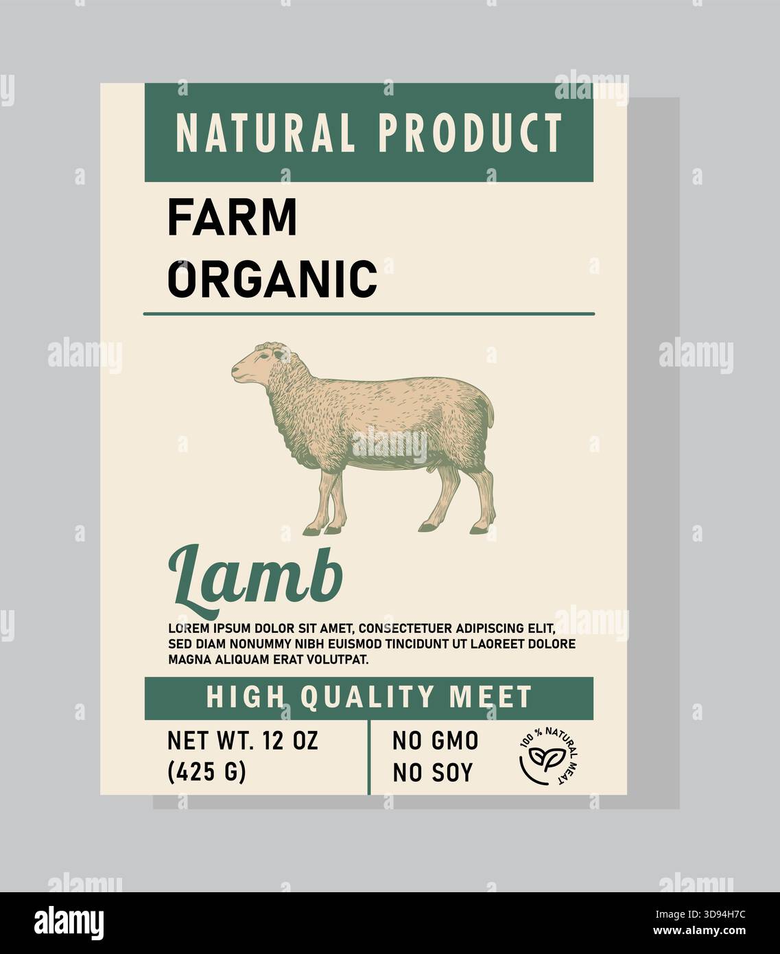 Organic lamb label with hand drawn sheep, rustic textures, and herbal ...