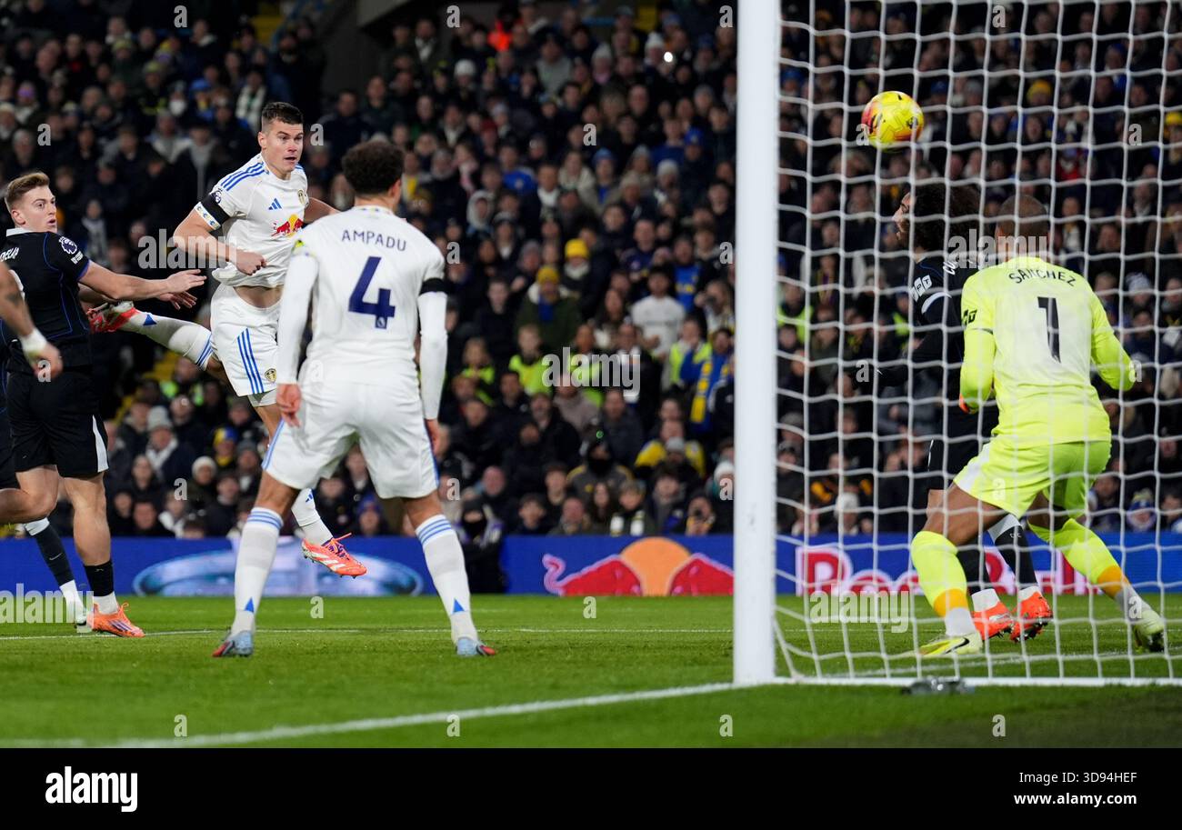 Leeds United's Jaka Bijol (third right) scores his sides first goal ...
