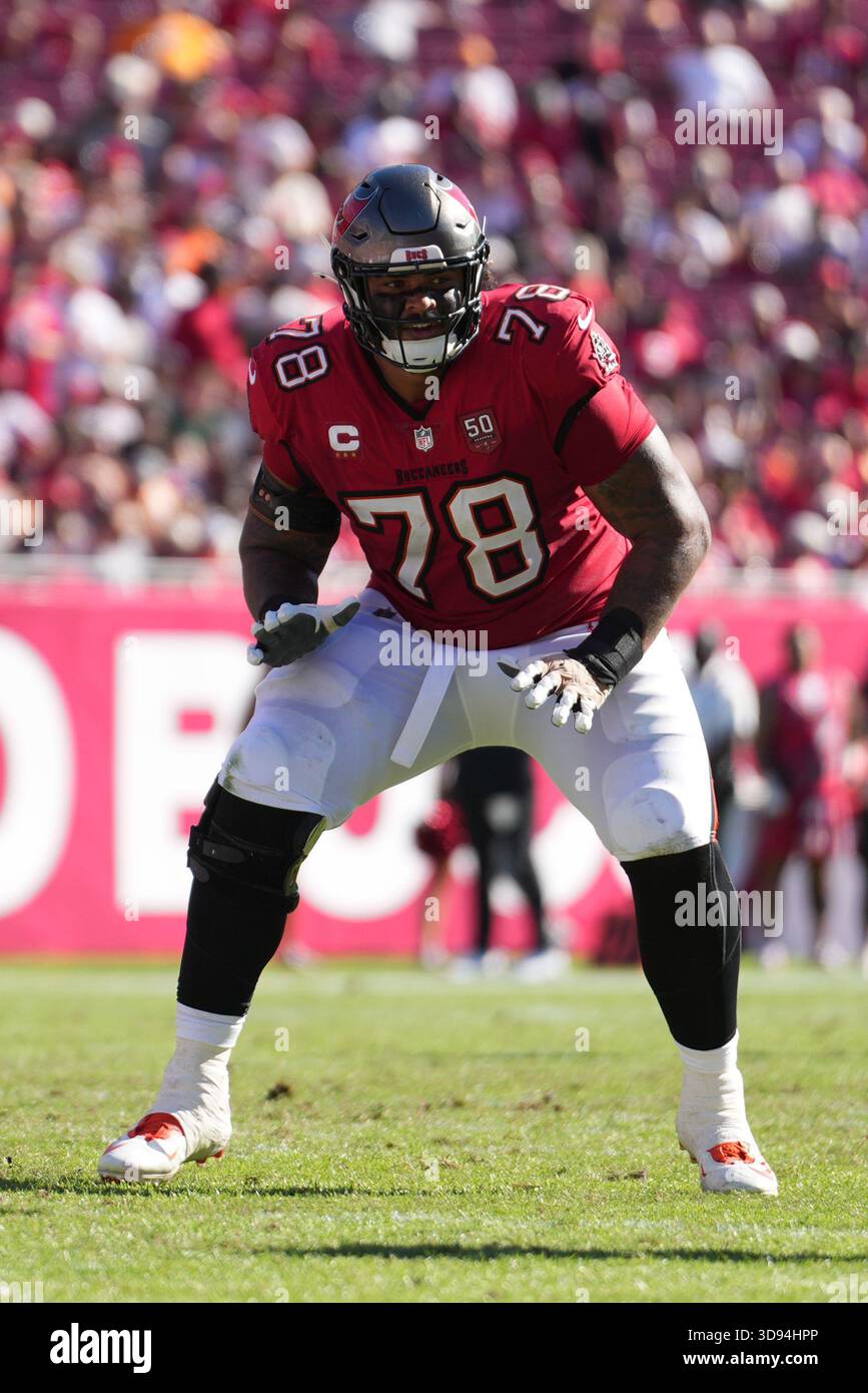 Tampa Bay Buccaneers offensive tackle Tristan Wirfs (78) protects the ...