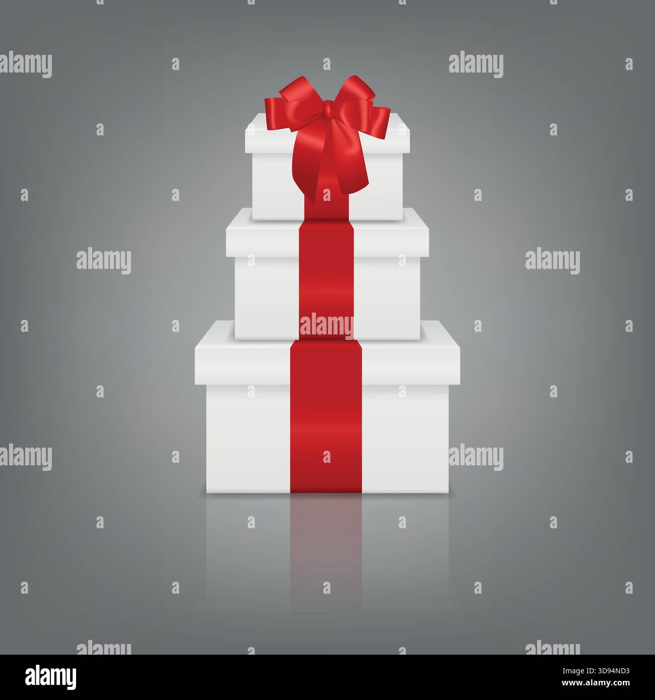 Stacked White Gift Boxes with Red Ribbon. Tower of White Present Boxes ...