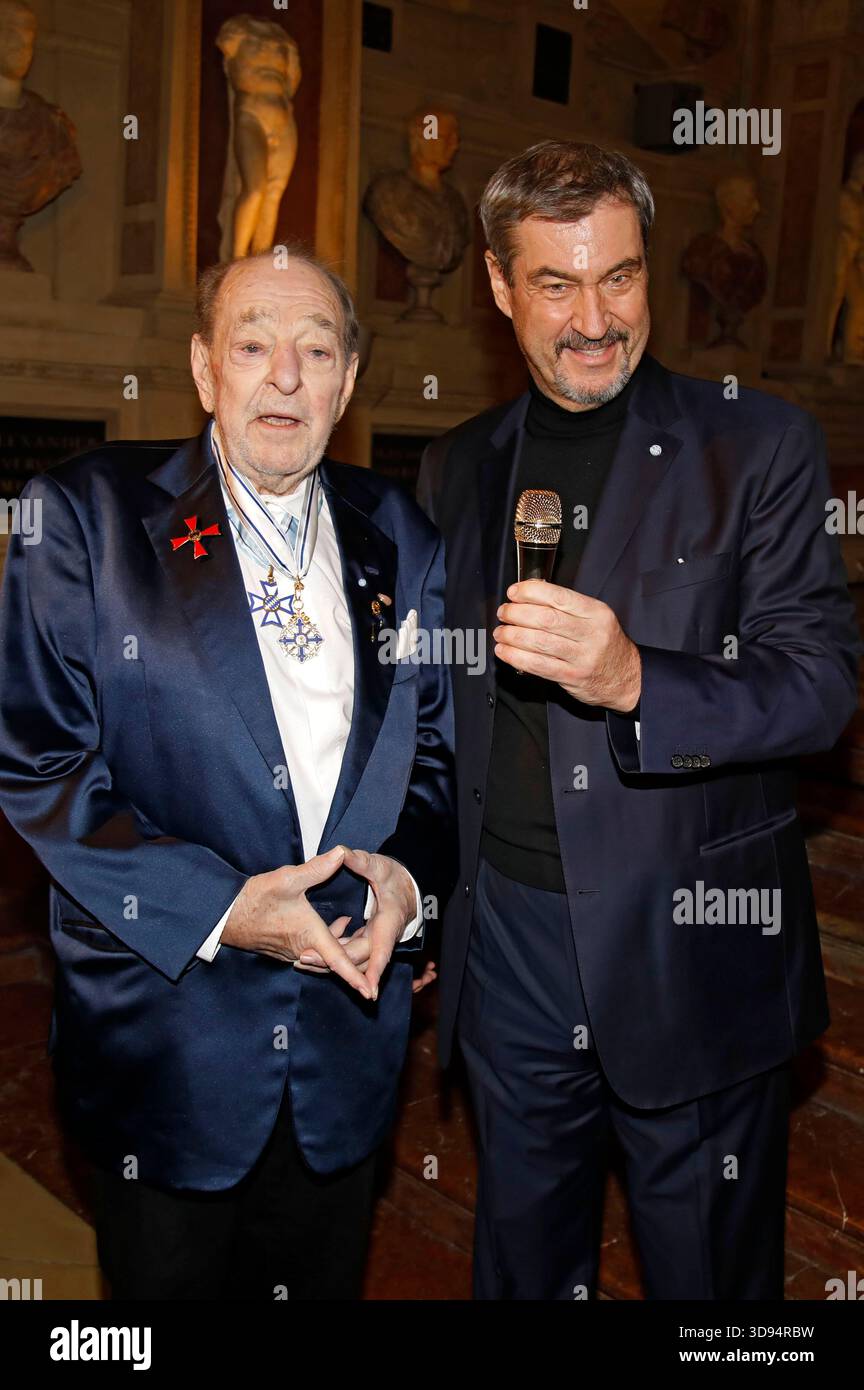 Ralph Siegel and Markus Söder receiving the Bavarian Maximilian Order ...