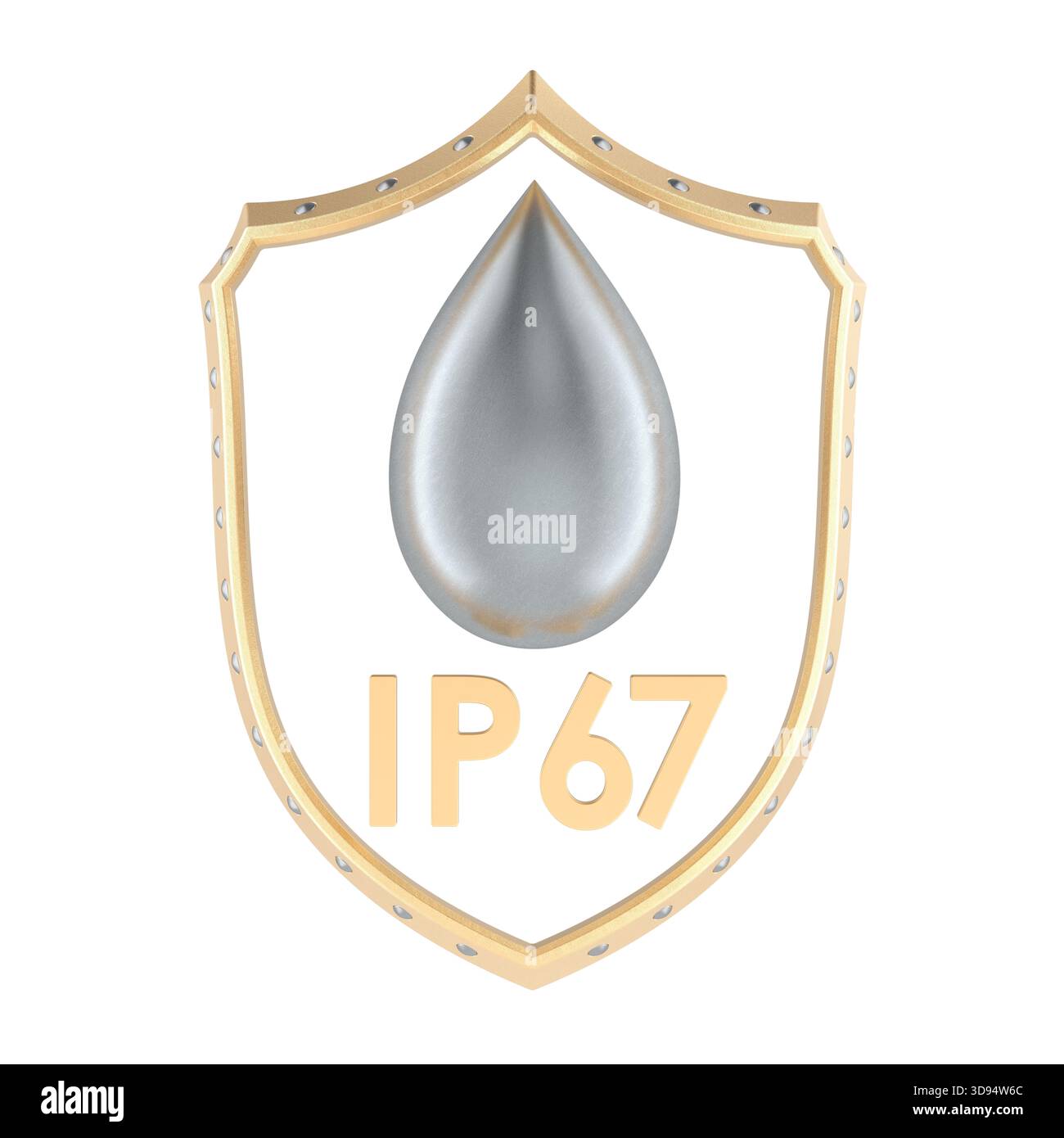 IP67 waterproof protection shield icon. 3D rendering isolated on white ...