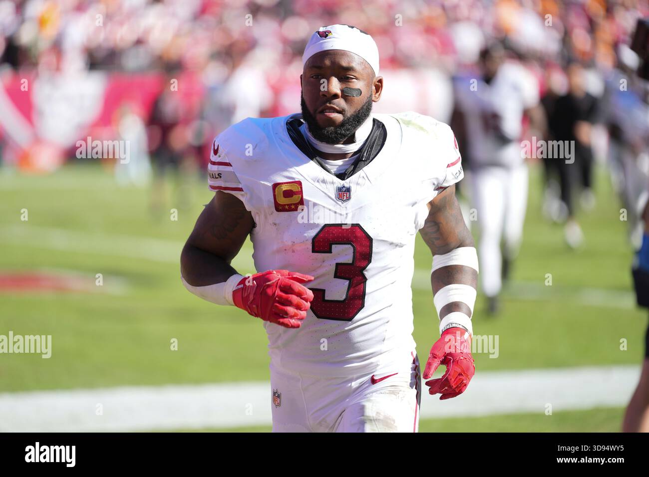 Arizona Cardinals safety Budda Baker (3) leaves the field at halftime ...