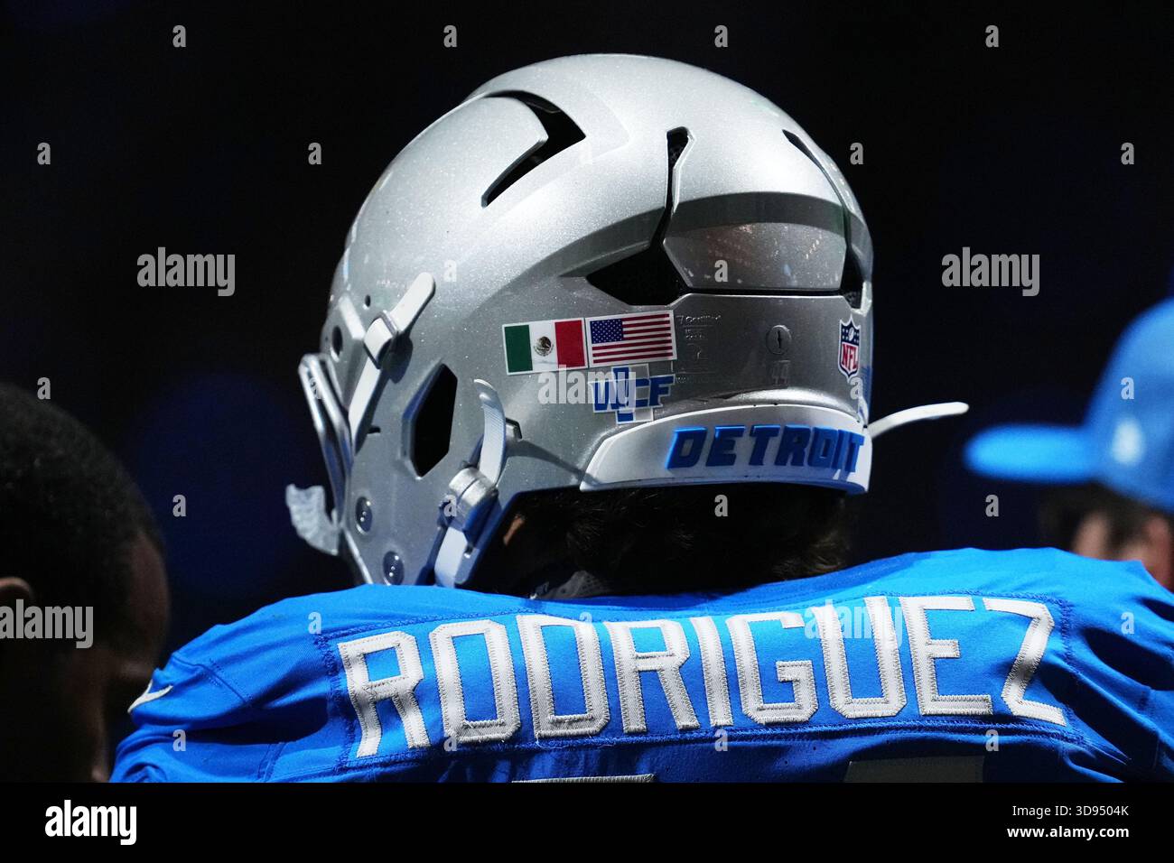 Detroit Lions linebacker Malcolm Rodriguez (44) wears an international ...