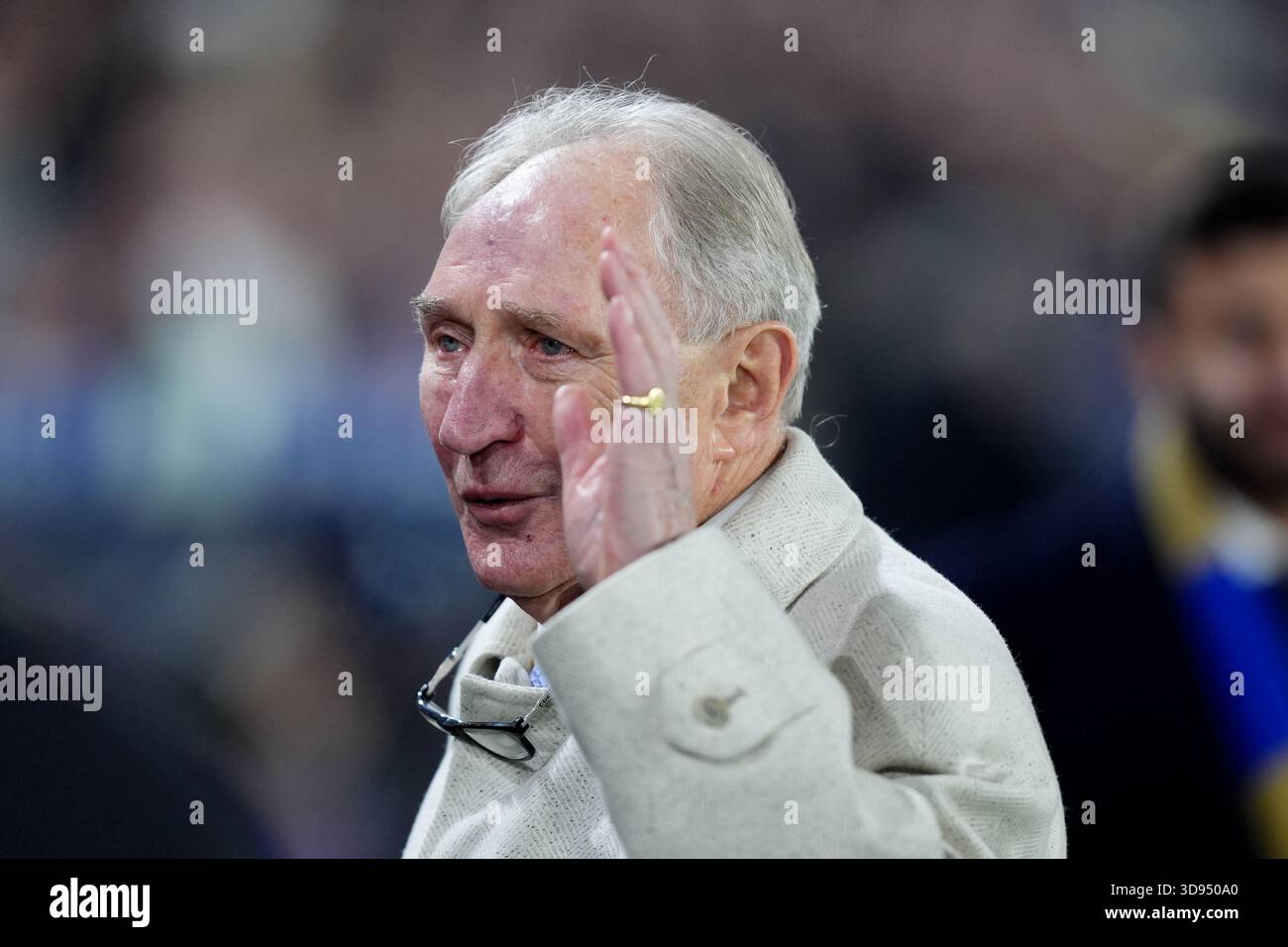 Former Leeds United manager Howard Wilkinson on the pitch at half time ...