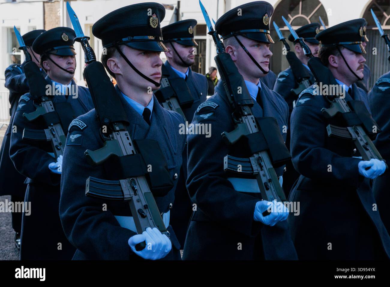 Windsor, UK. 3rd December, 2025. Royal Air Force personnel march before ...